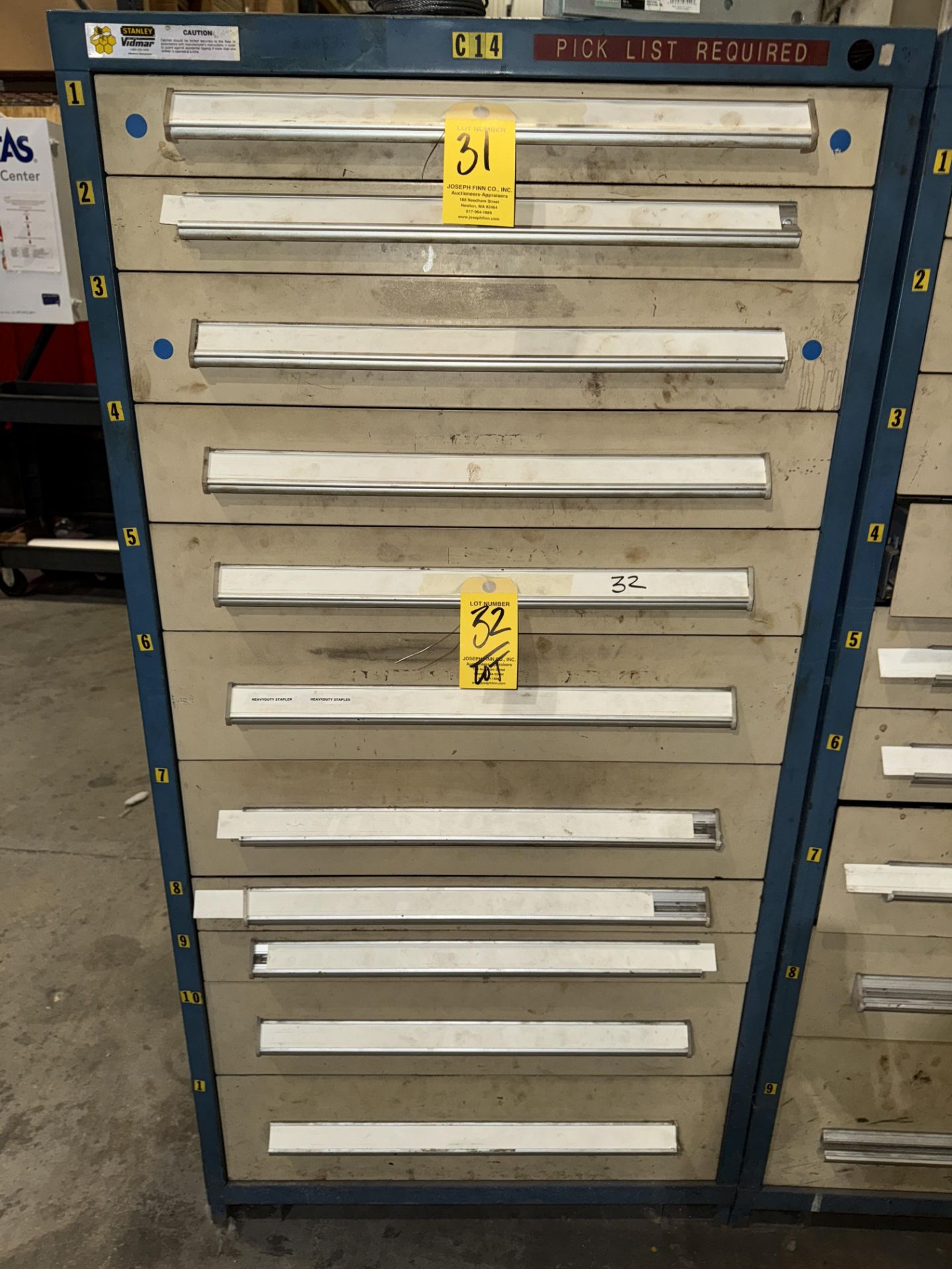 Stanley/Vidmar 11 Drawer Tool Cabinet with Reamers, Grinding Wheels, Etc.