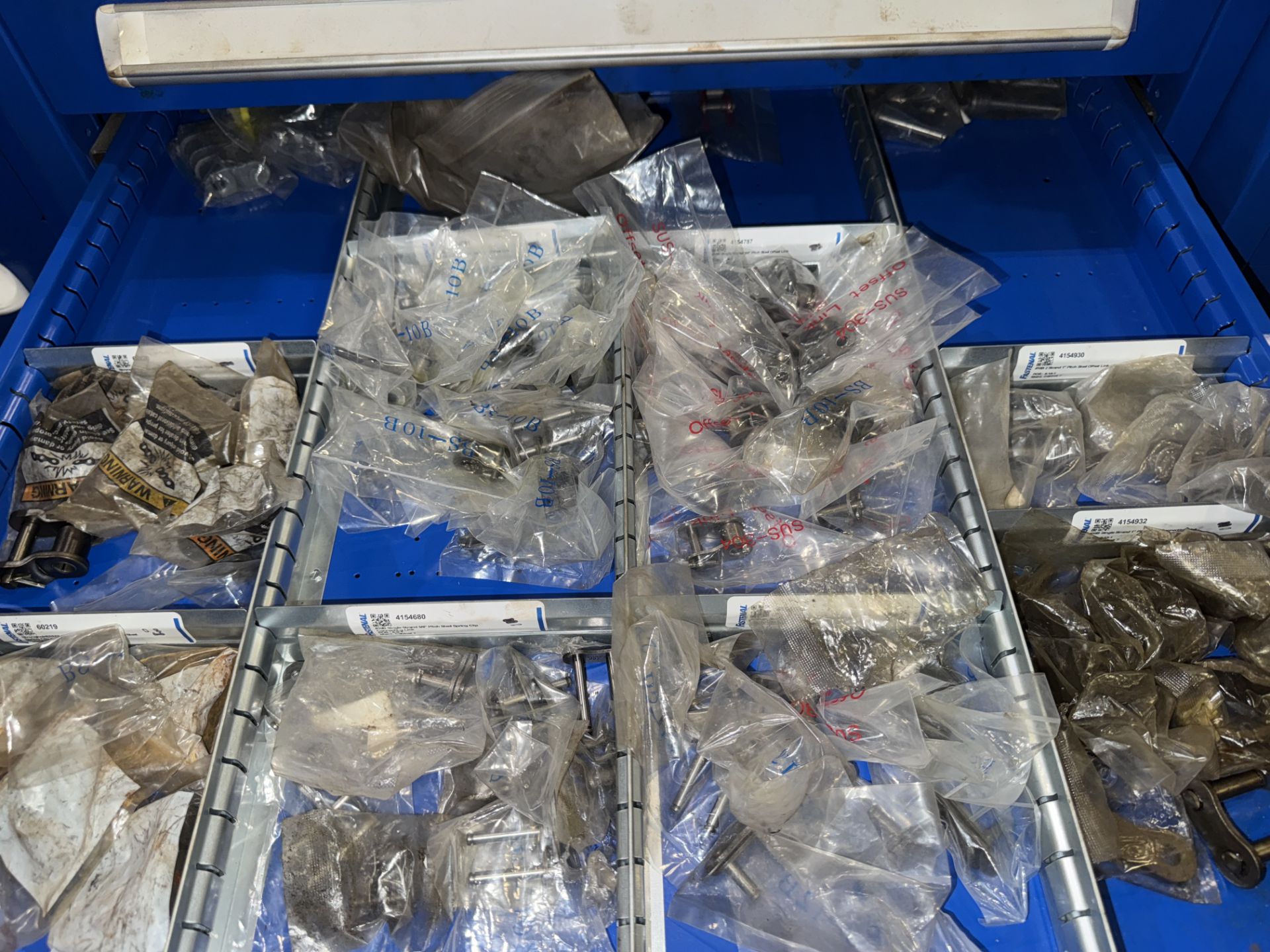 Fastenal 11 Drawer Parts Cabinet with Chain Links, Connectors, Tees ...
