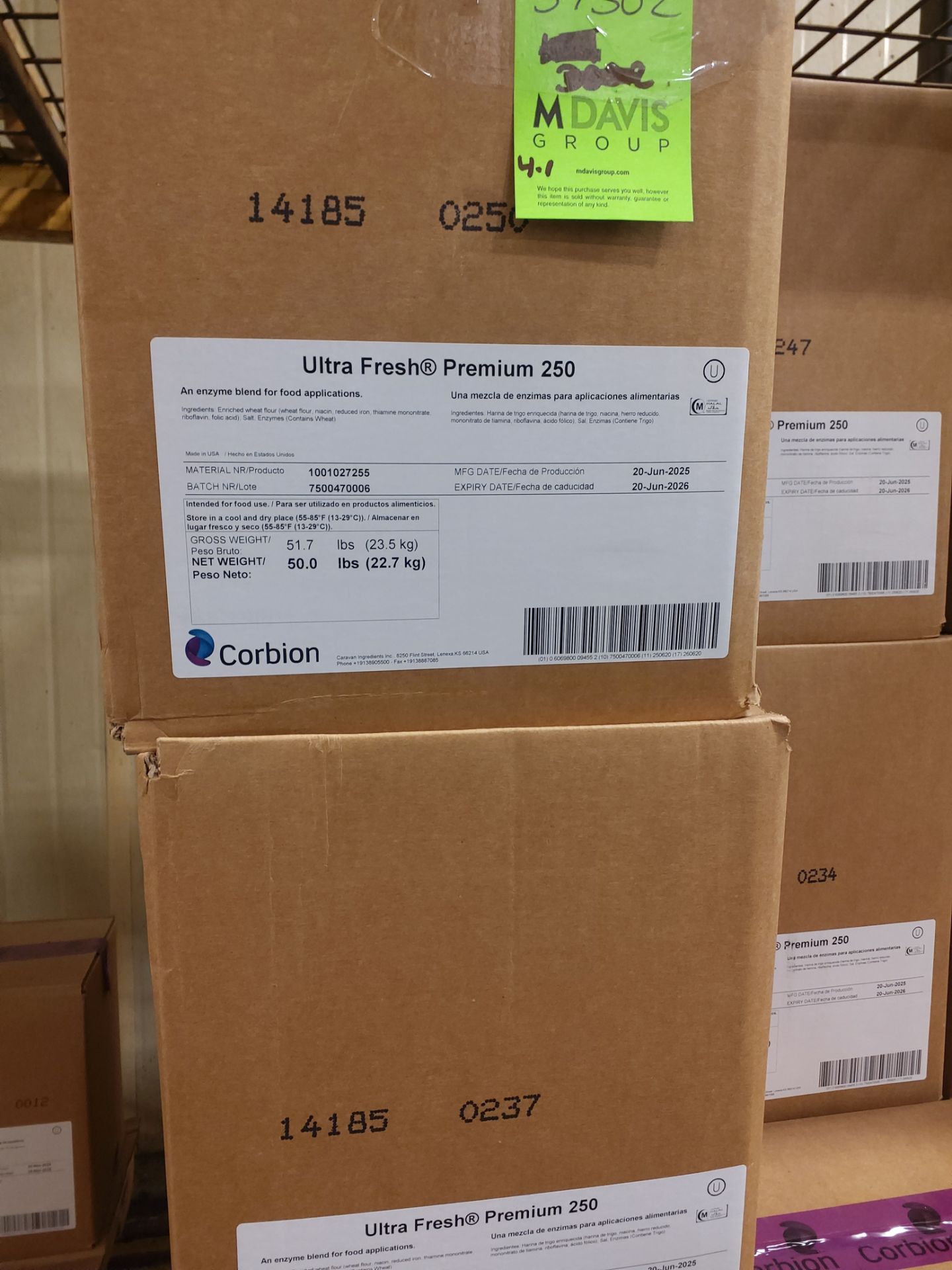 50 Lb. Boxes of Corbion Ultra Fresh Premium 250 on Pallet. Expires 20 ...