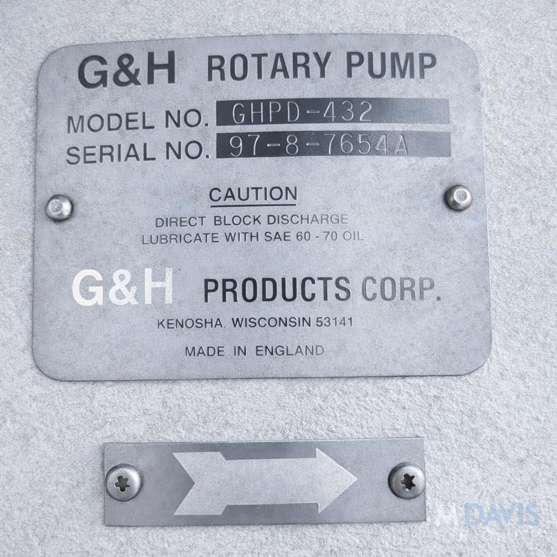 Alfa Laval Positive Displacement Pump Model: GHPD-432 Serial Number: 97 ...