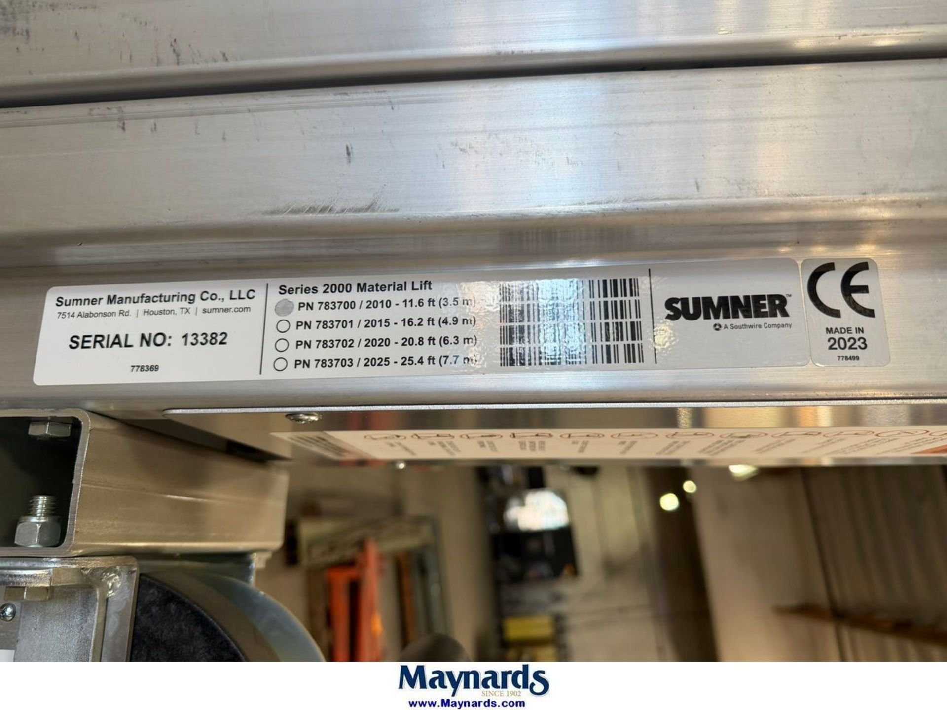 2023 Sumner 1,000 Lb. Cap. Material Lift (Model 2010) , S/N 13382