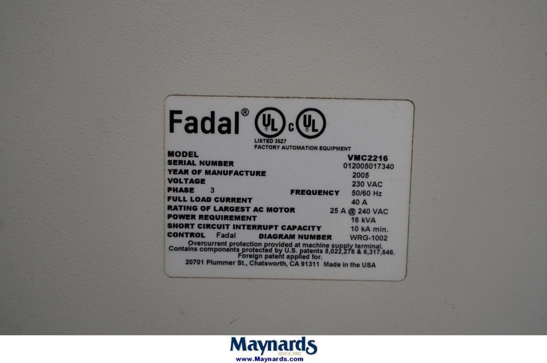 2005 Fadal VMC 2216 3 Axis Vertical Machining Center 21 Tool Changer ...