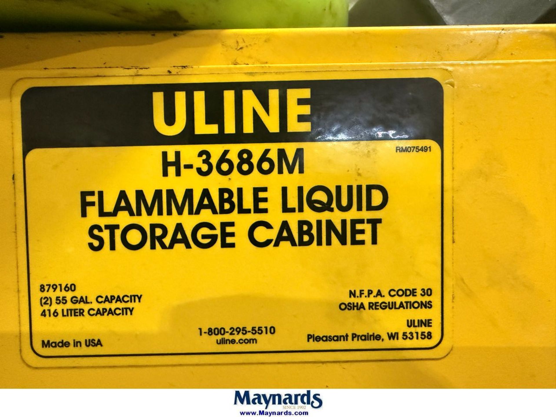 (1) U-LINE H3686M Flammable storage cabinet 55 Gal. Capacity with ...