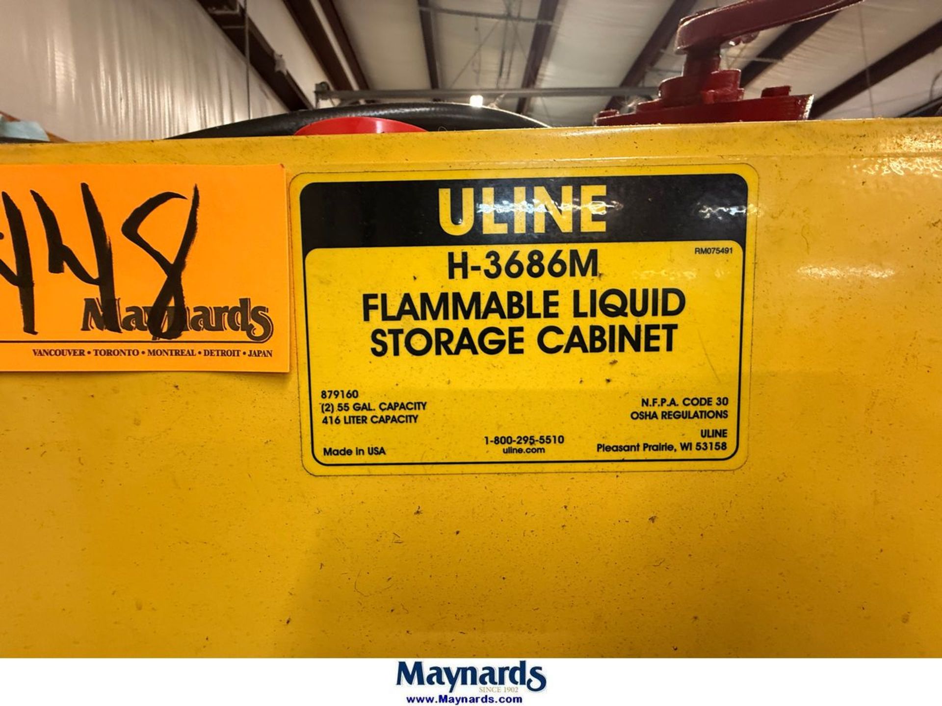 (1) U-LINE H-3686M Flammable storage cabinet 55 Gal. Capacity with ...