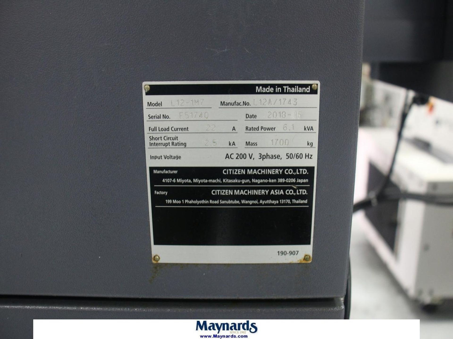 2018 Citizen Model L12-1M7 7-Axis CNC Swiss-Type Automatic Screw ...