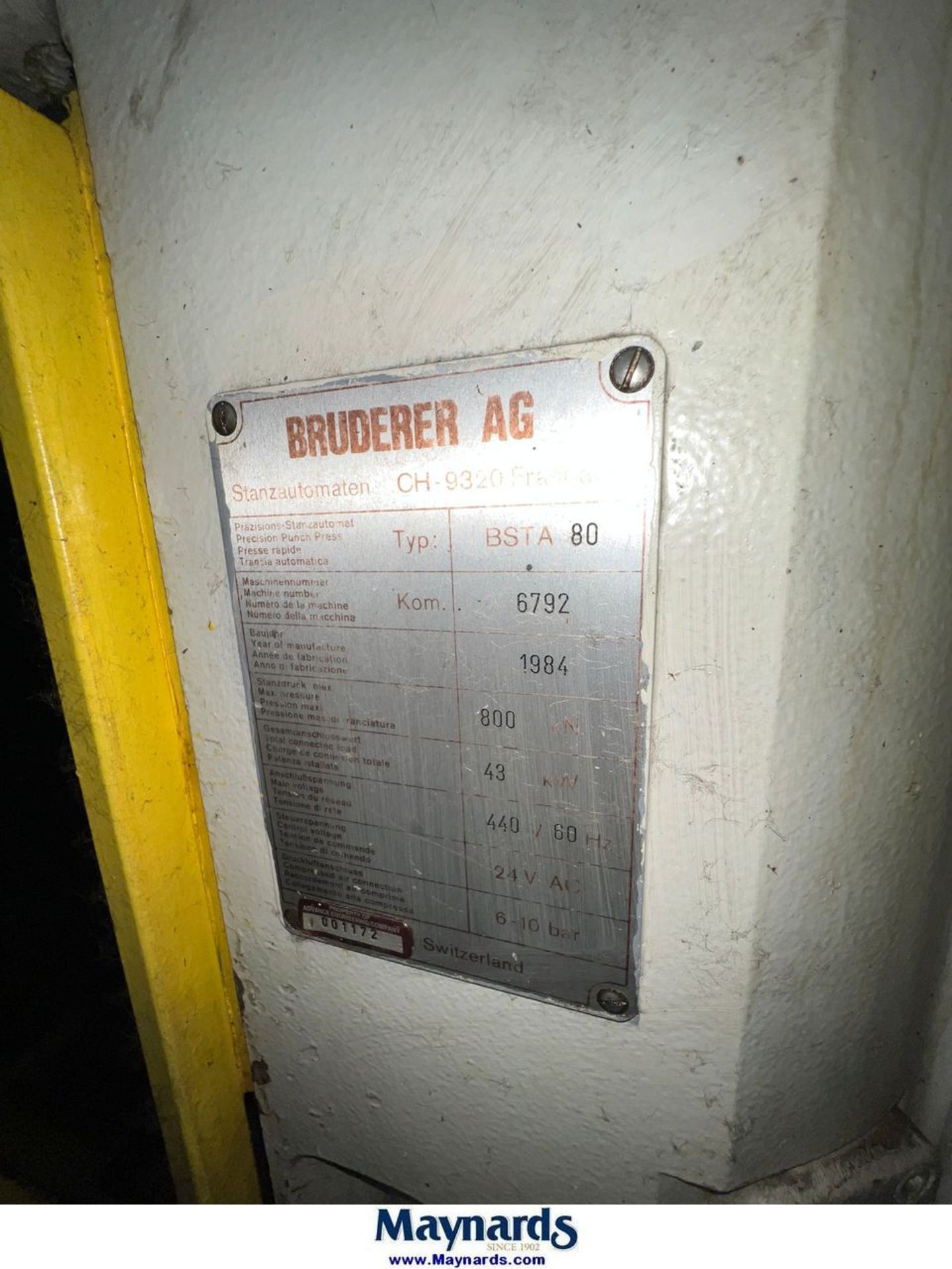 80 Ton Bruderer #BSTA-80 2-Point High Speed Press 36" x 38" Bed, 3.75 ...