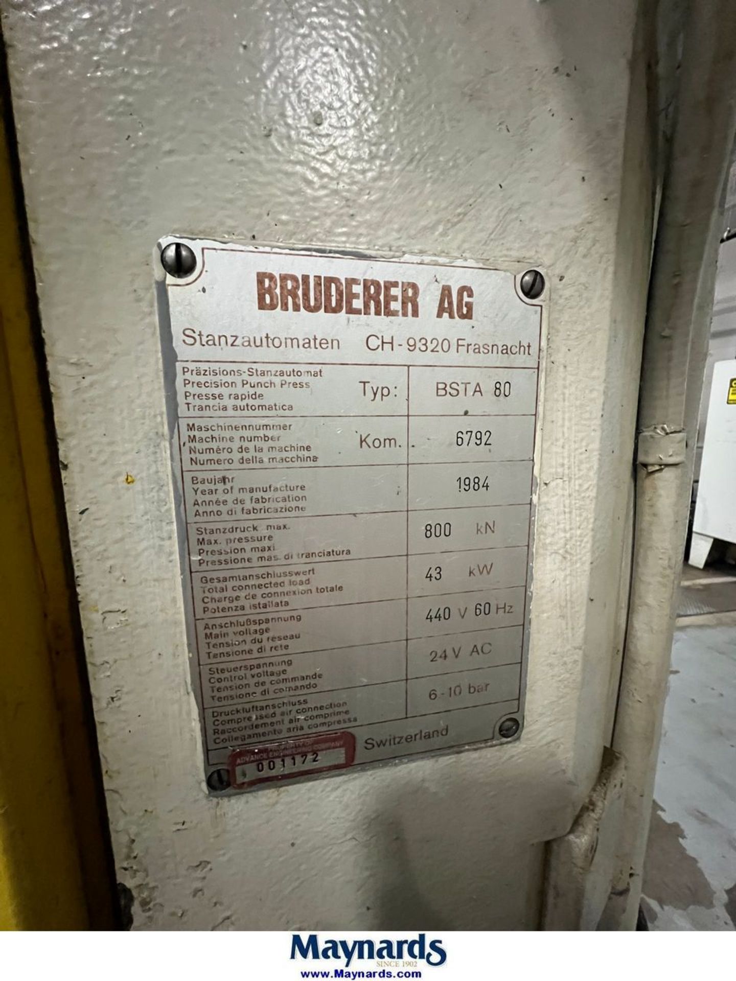 80 Ton Bruderer #BSTA-80 2-Point High Speed Press 36" x 38" Bed, 3.75 ...
