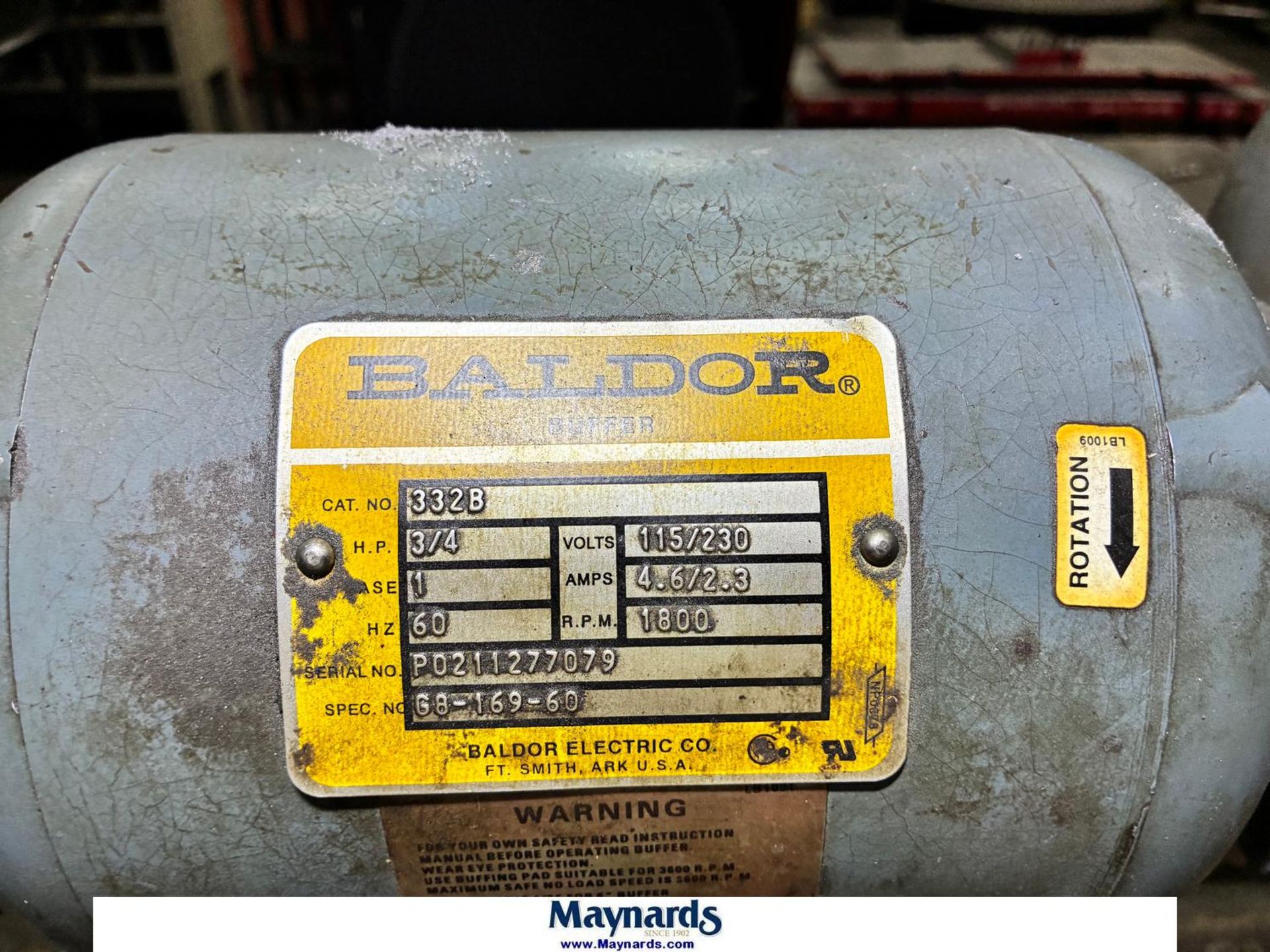 BALDOR 332B Buffer 3/4 HP, 1-Phase, 60 Hz, 115 /230 V, 4.6/2.3 Amps ...