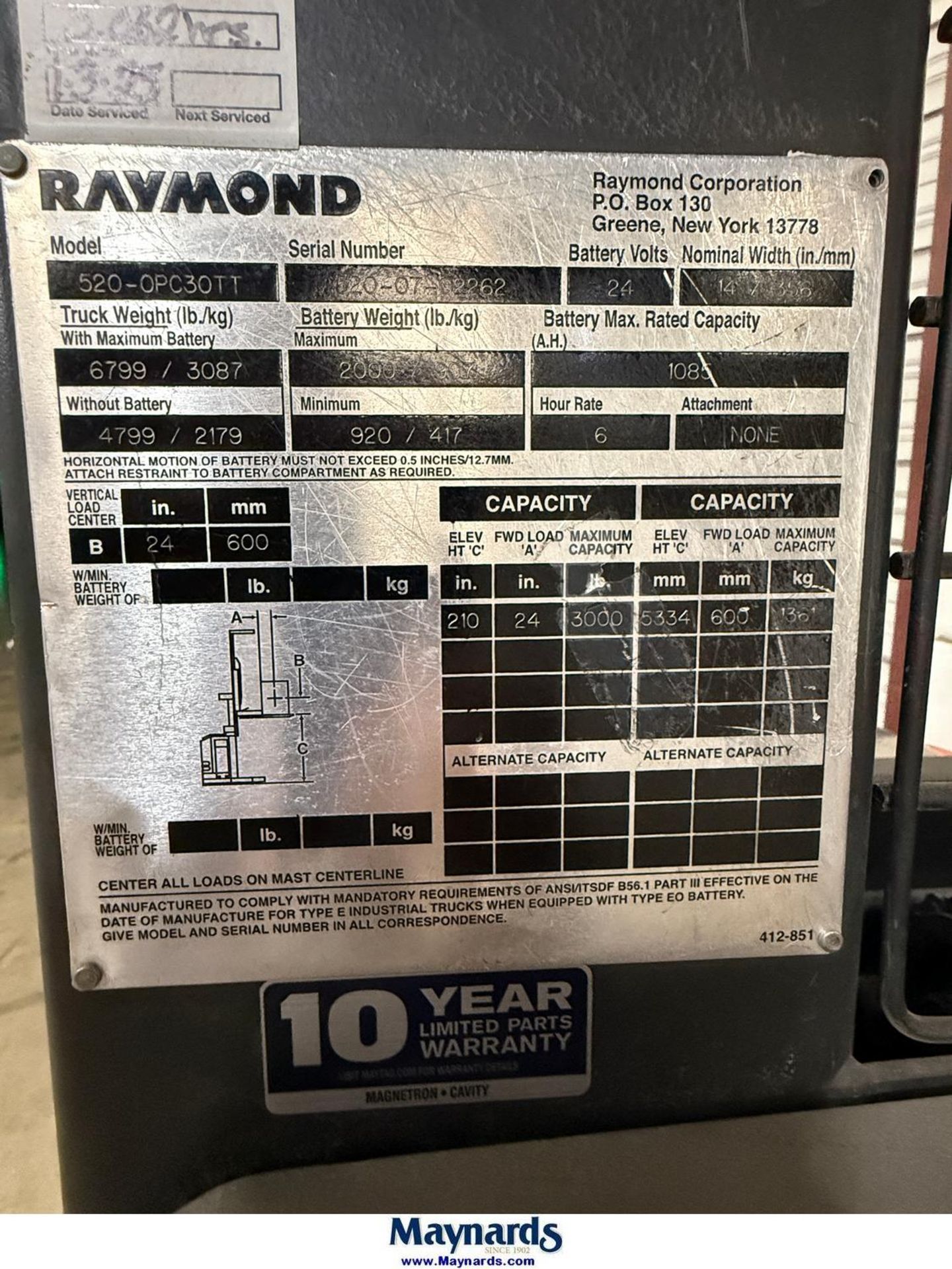 RAYMOND 520-OPC30TT ELECTRIC ORDER PICKER 3,000-LB CAPACITY, NOT IN ...