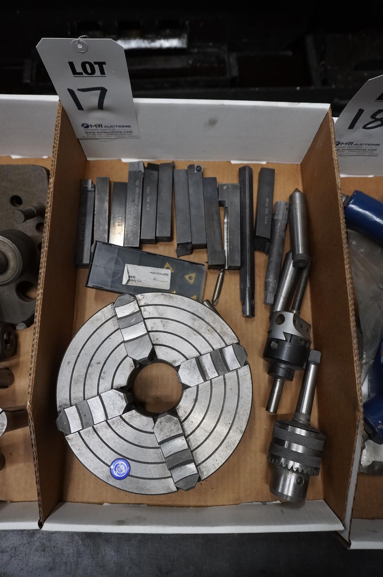 LATHE SUPPORT LOT TO INCLUDE: (1) 4 JAW 8" CHUCK FOR ENCO LATHE, MISC ...