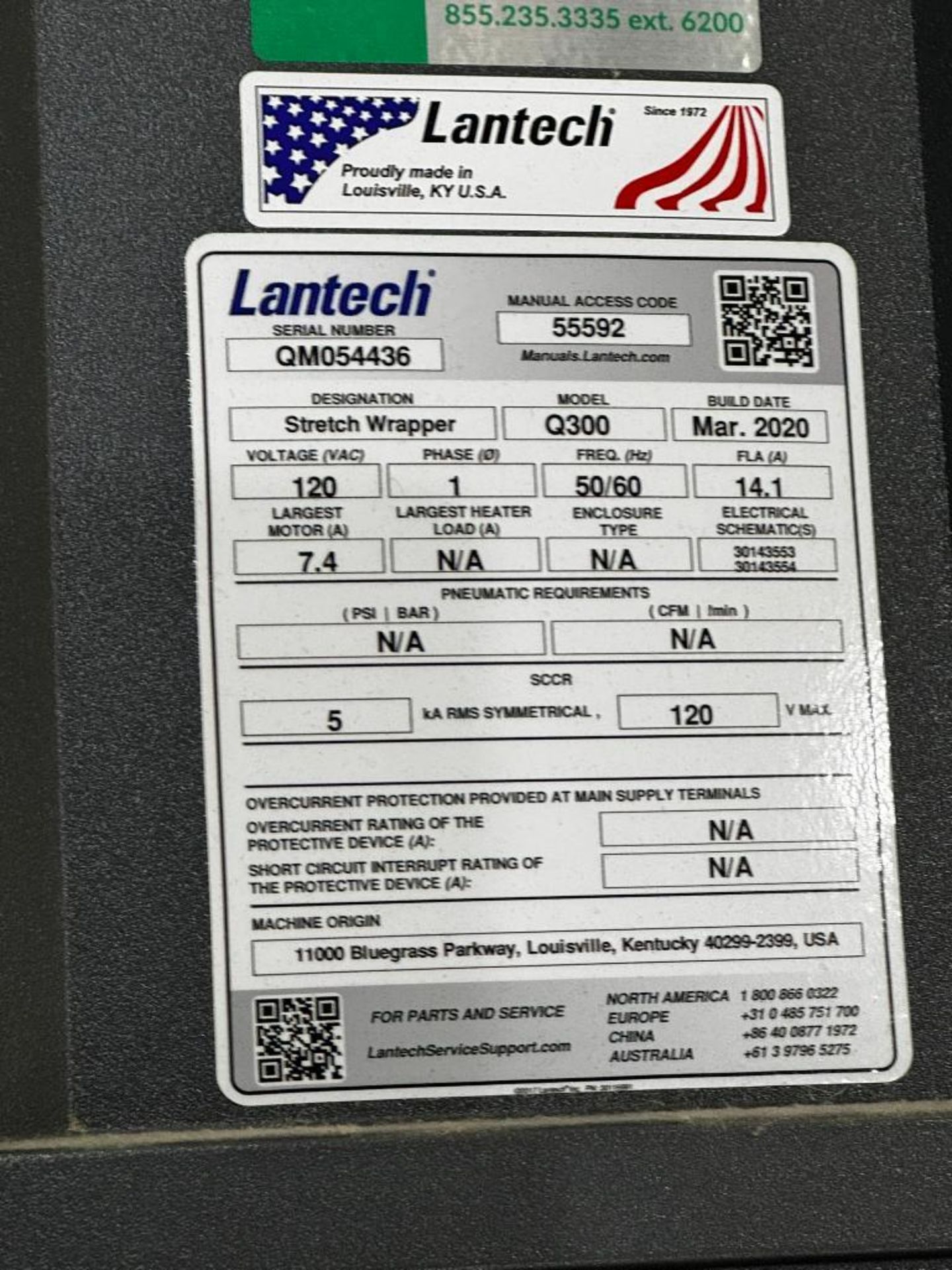 2020 Lantech Stretch Wrapper Machine, 120 V, Single Phase, Model Q300 ...
