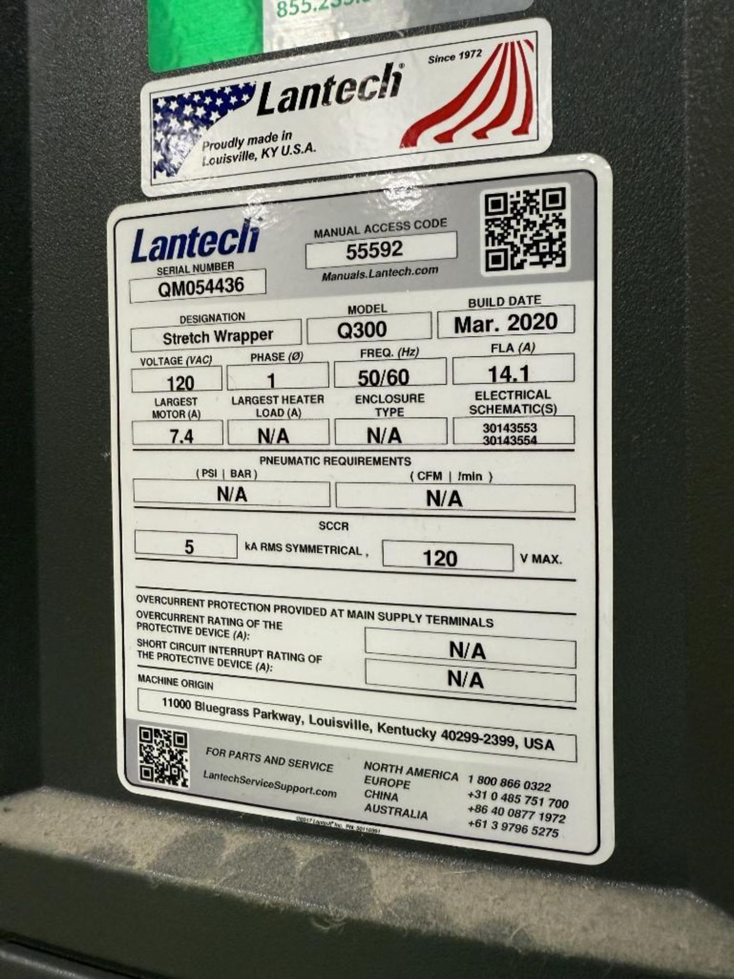 2020 Lantech Stretch Wrapper Machine, 120 V, Single Phase, Model Q300 ...