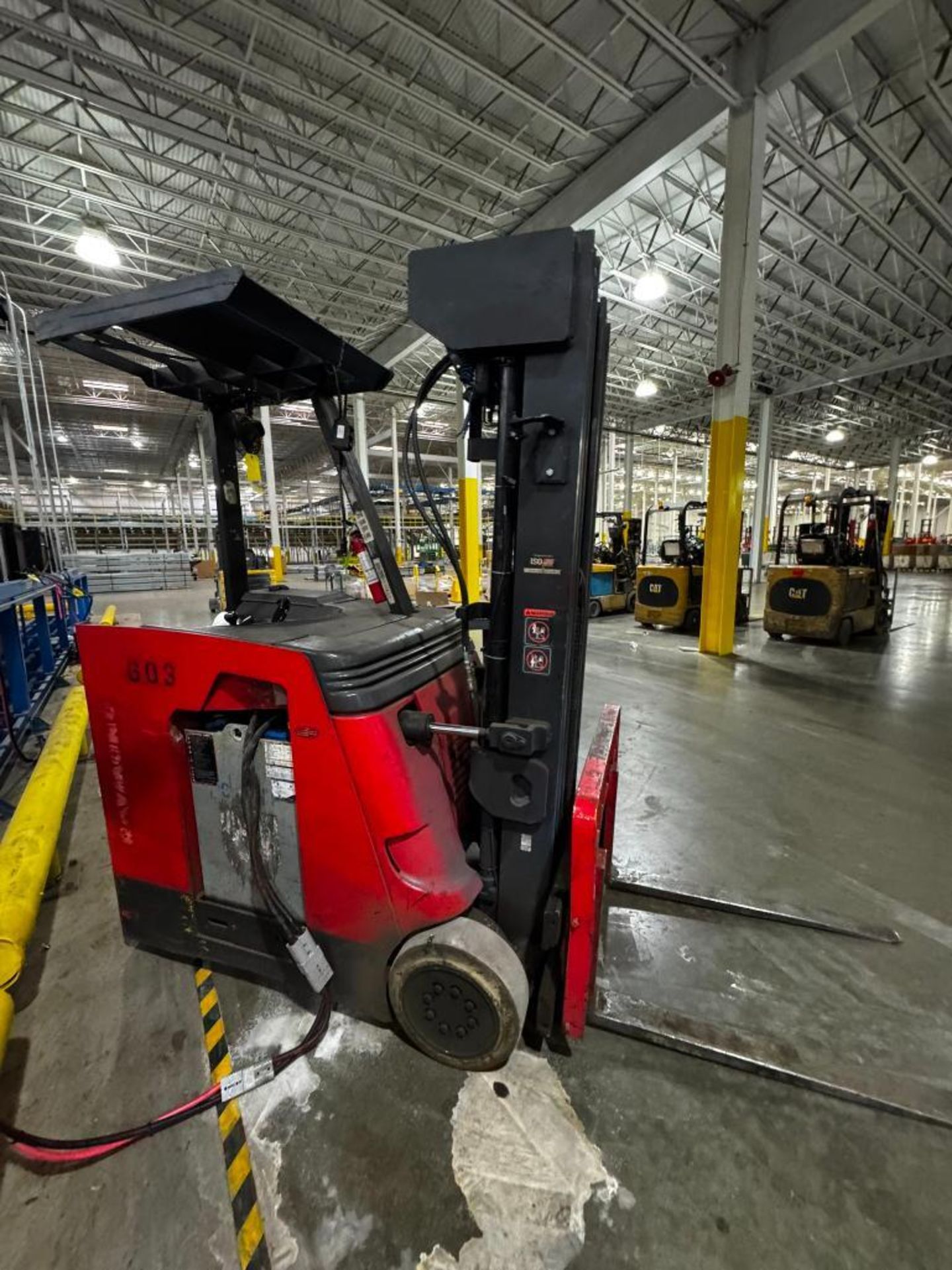 2005 Raymond 3,500 LB. 36V Narrow Aisle Stand Up Forklift, 4-Stage Mast ...