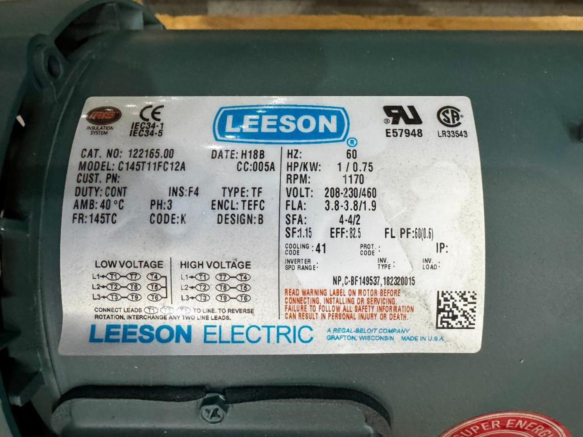 (2x) Lesson Electric Motors, 1/0.75 HP, 1170 RPM, 208-130/460 Volt, 3 ...
