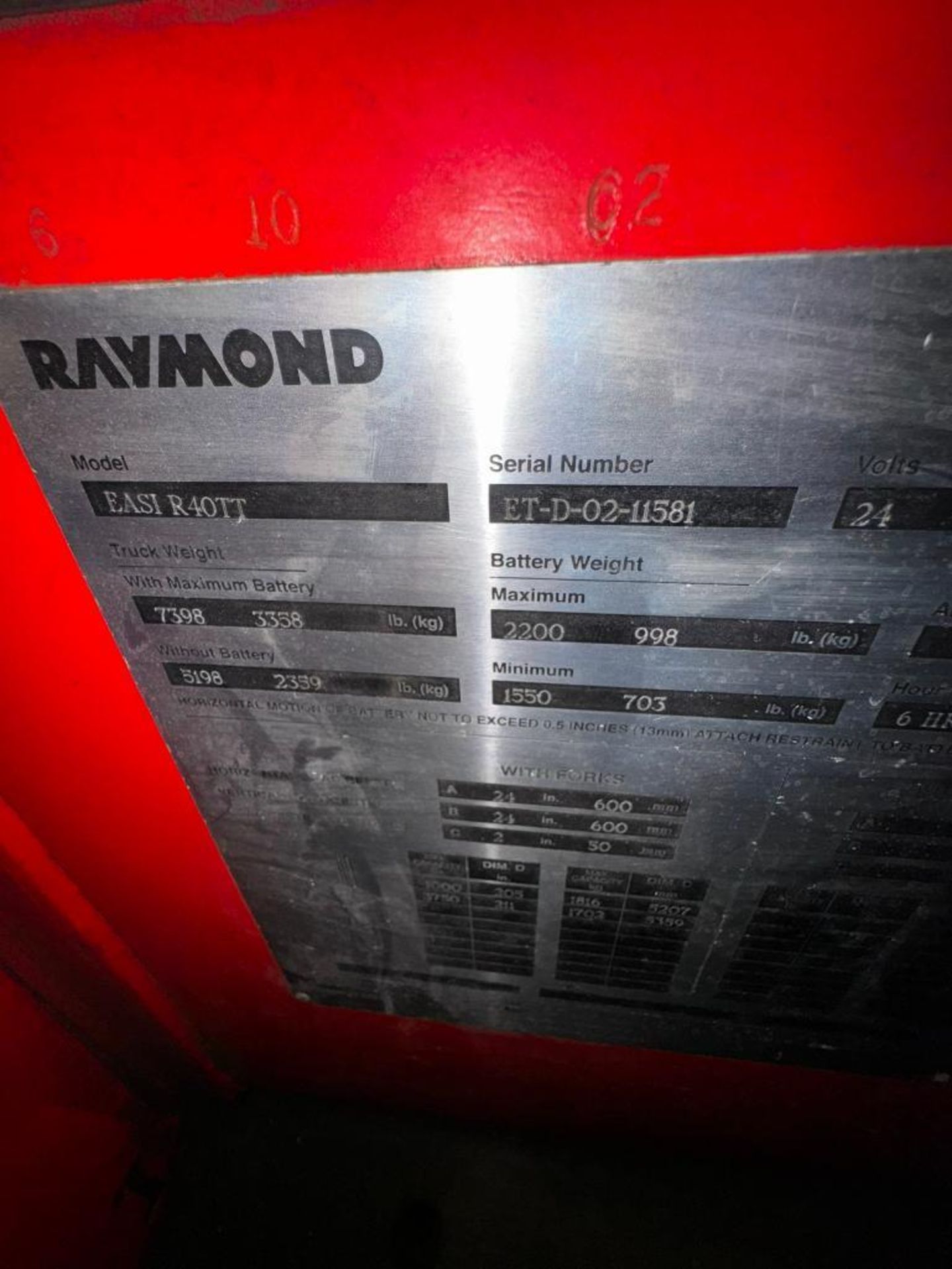 2002 Raymond 3,000 LB. Reach Truck, Model EASIR 40TT, S/N ET-D-02-11581 ...
