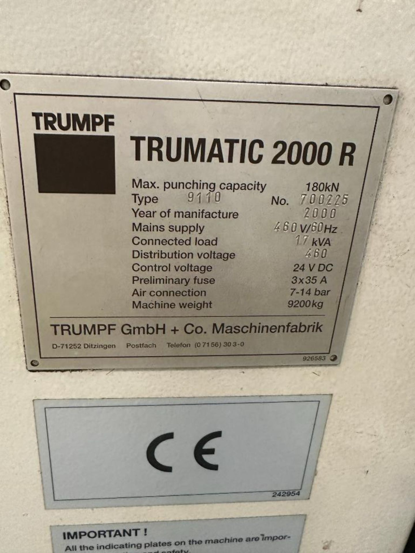 2000 Trumpf Trumatic 2000R CNC Turret Punching Machine, 180-kN Punch ...