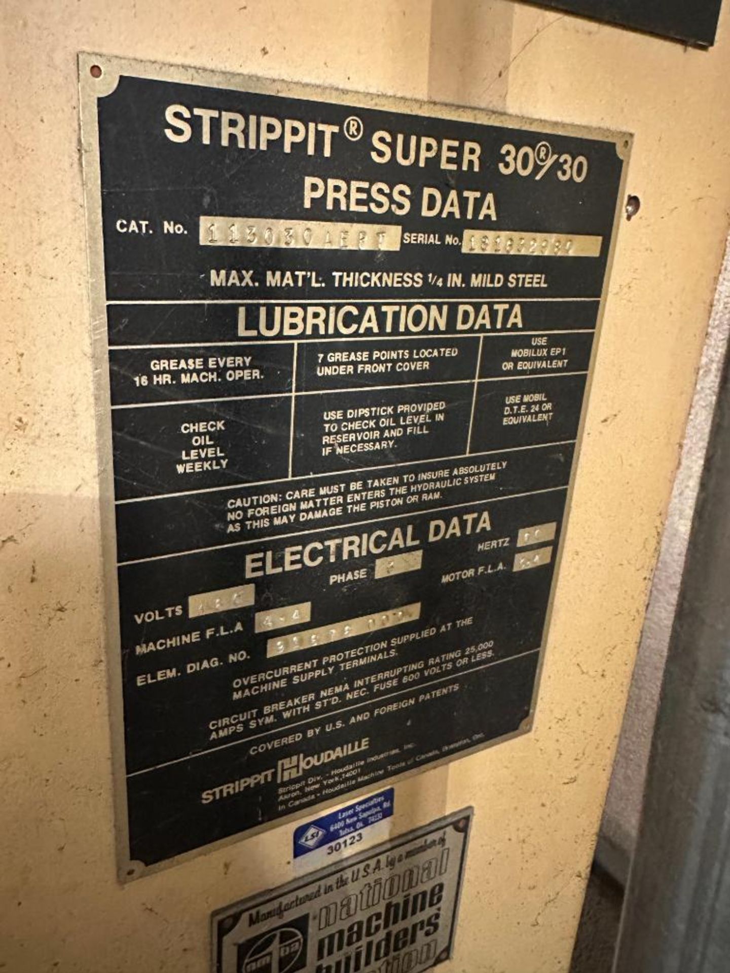 Houdaille Strippit Fabricator Super 30-30, S/N 181632980, 460v 3-Phase