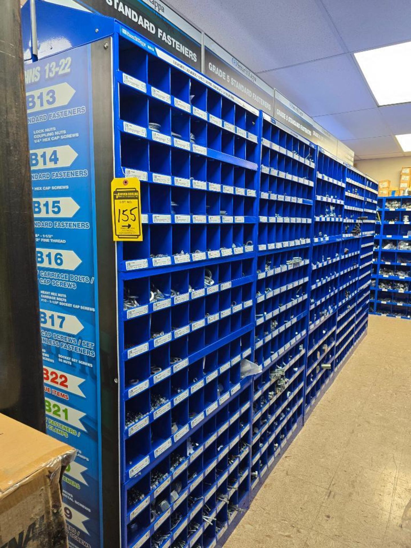 (22) Blue Pigeon-Hole Sections of Fastenal Parts & Hardware, (4) Boxes ...