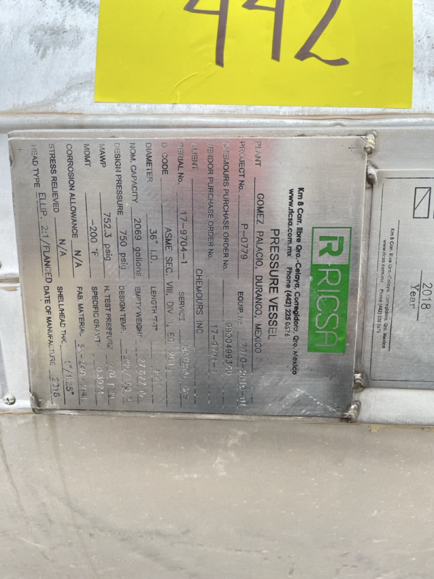 (INDIVIDUAL)(NEW) RICSA Brand Demethanizer Column, in Stainless Steel ...