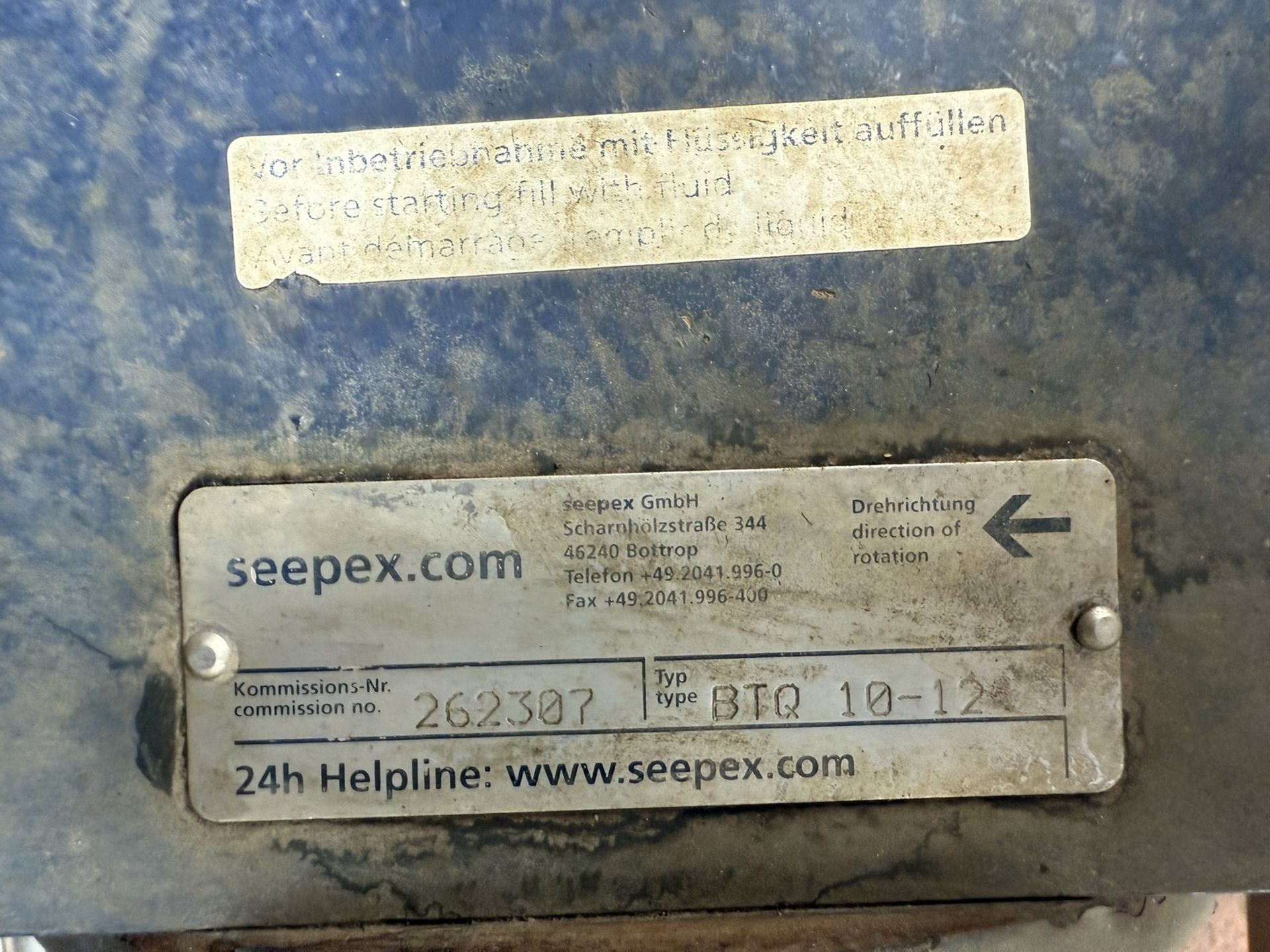 Seepex Model BTQ 10-12 Spent Grain Mill Pump, Nord 3 KW (Approx 4 HP ...