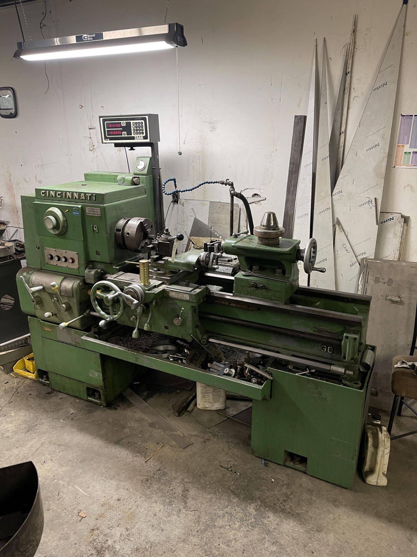 Cincinnati #19 Lathe, 53" Bed w/Trak 2 Axis Readout & Control Panel S/N ...