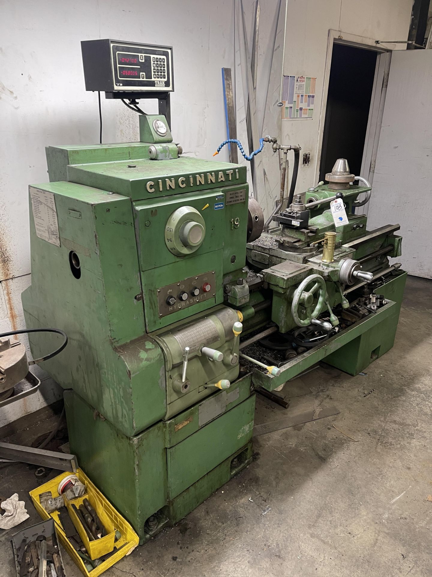 Cincinnati #19 Lathe, 53" Bed w/Trak 2 Axis Readout & Control Panel S/N ...