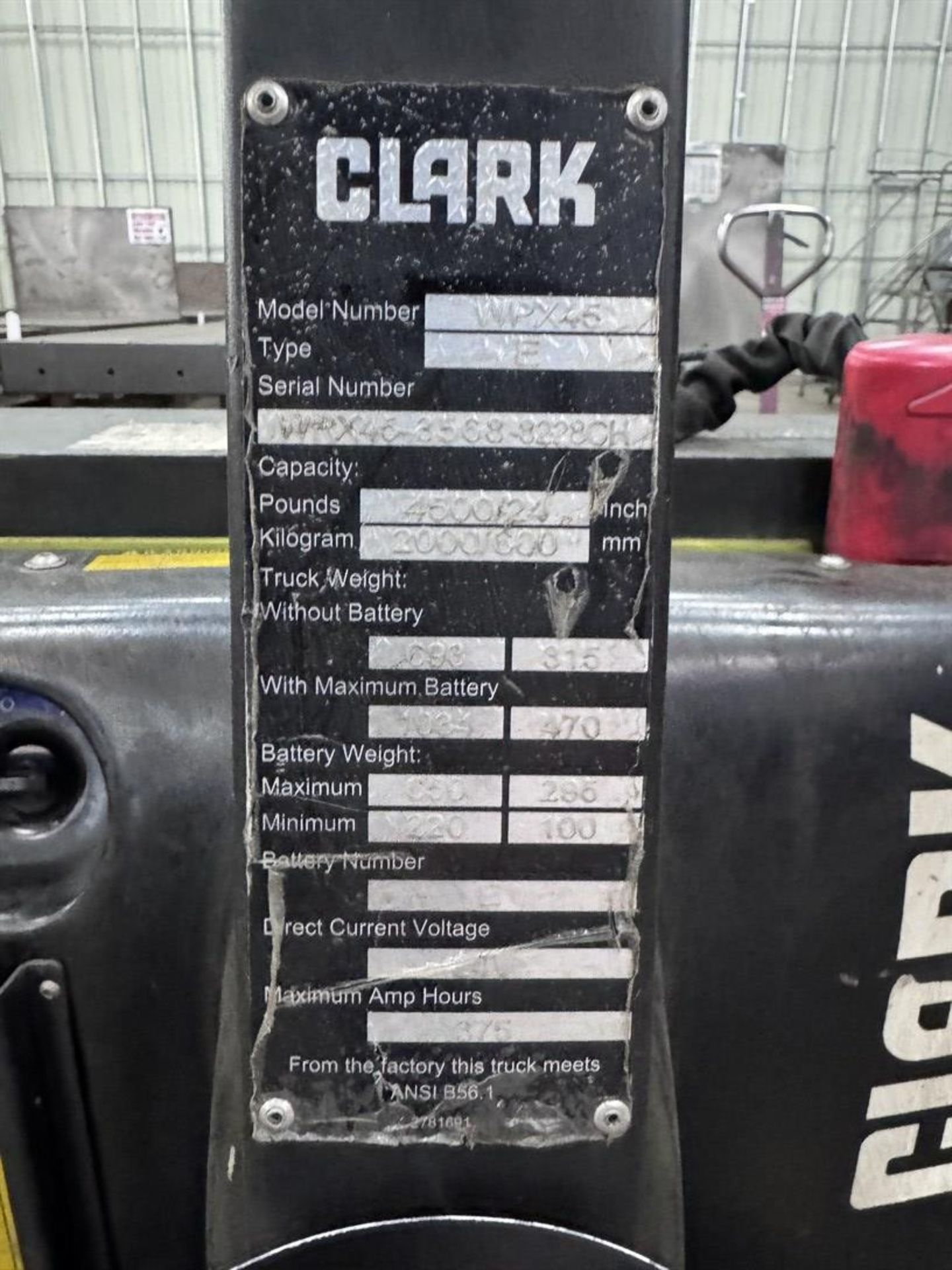 { Choice of lots: 312, 313, 314 } CLARK WPX45 Electric Pallet Jack, s/n ...