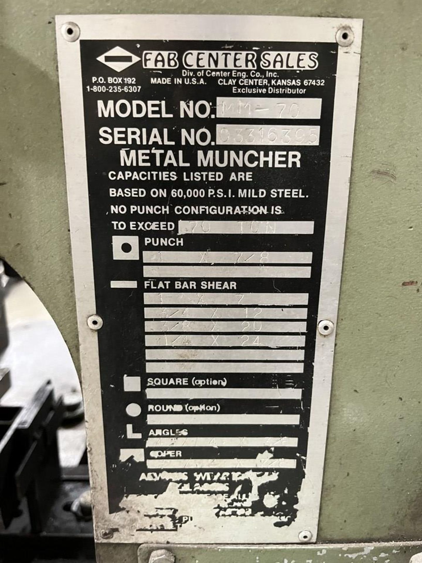 METAL MUNCHER MM-70 Hydraulic Ironworker, s/n 03316395, w/ 70 Ton Cap ...