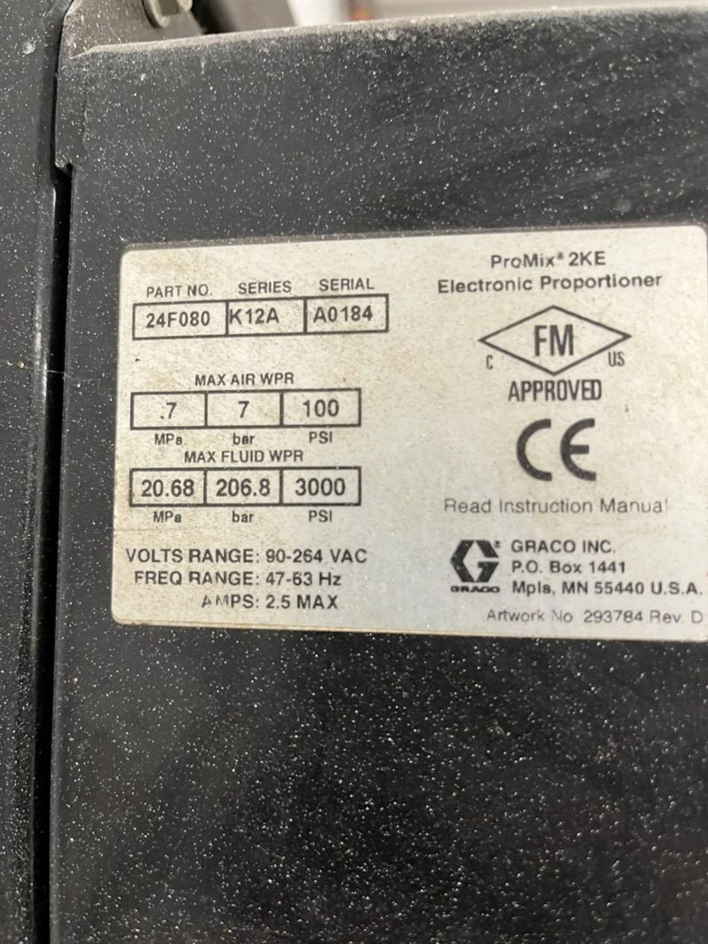 GRACO ProMix 2KE Electronic Proportioner, Series K12A, 100 Max PSI, s/n ...