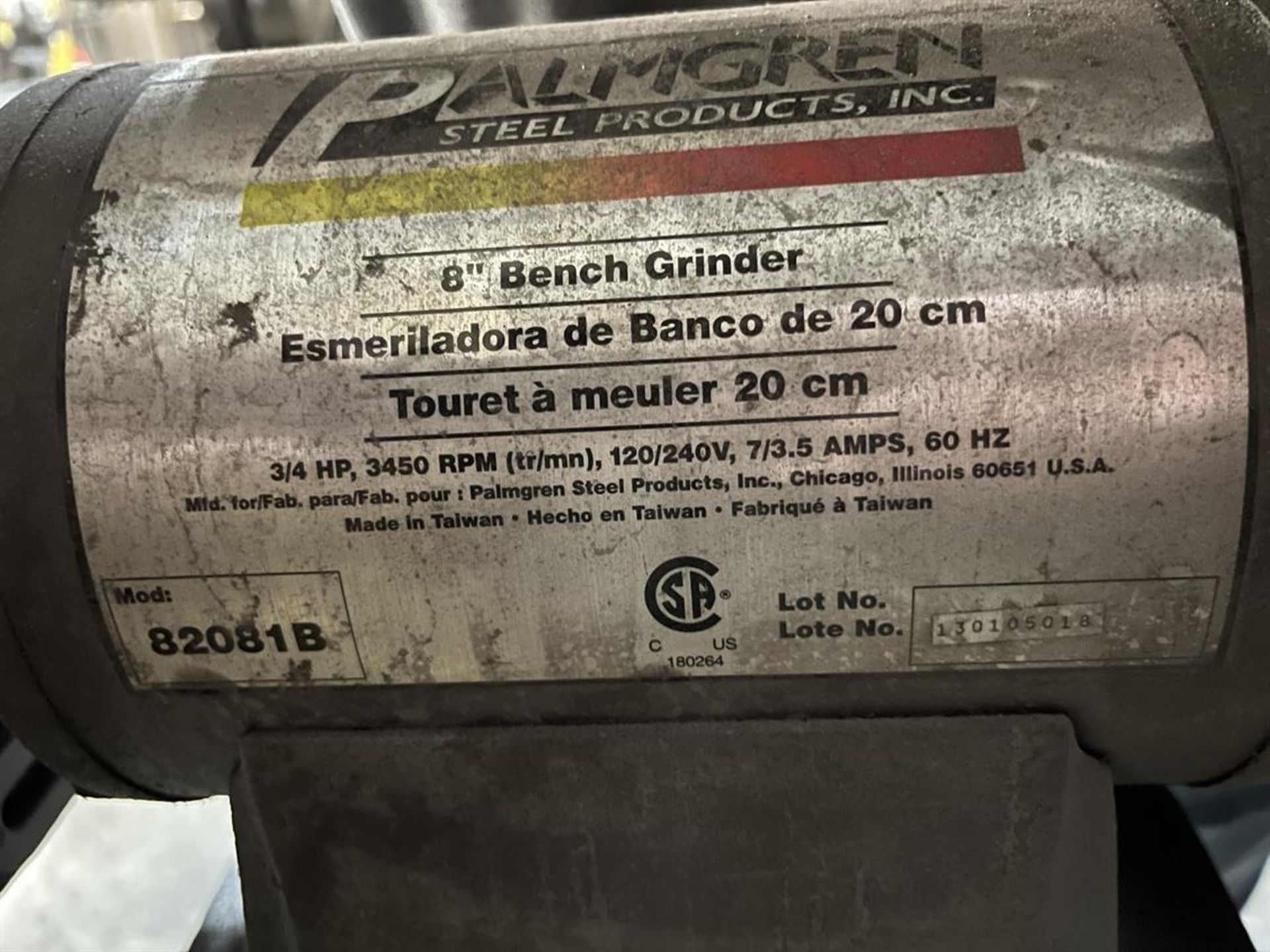 PALMGREN 82081B 8” Bench Grinder, No. 130105018