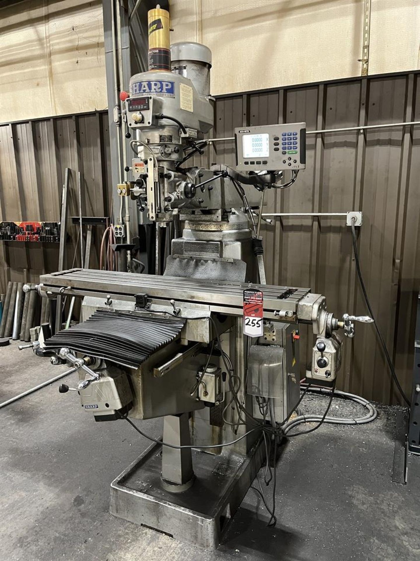 2013 SHARP TMV-DVS 3 HP Vertical Mill, s/n 20403948, 10” x 50” 2-Axis ...