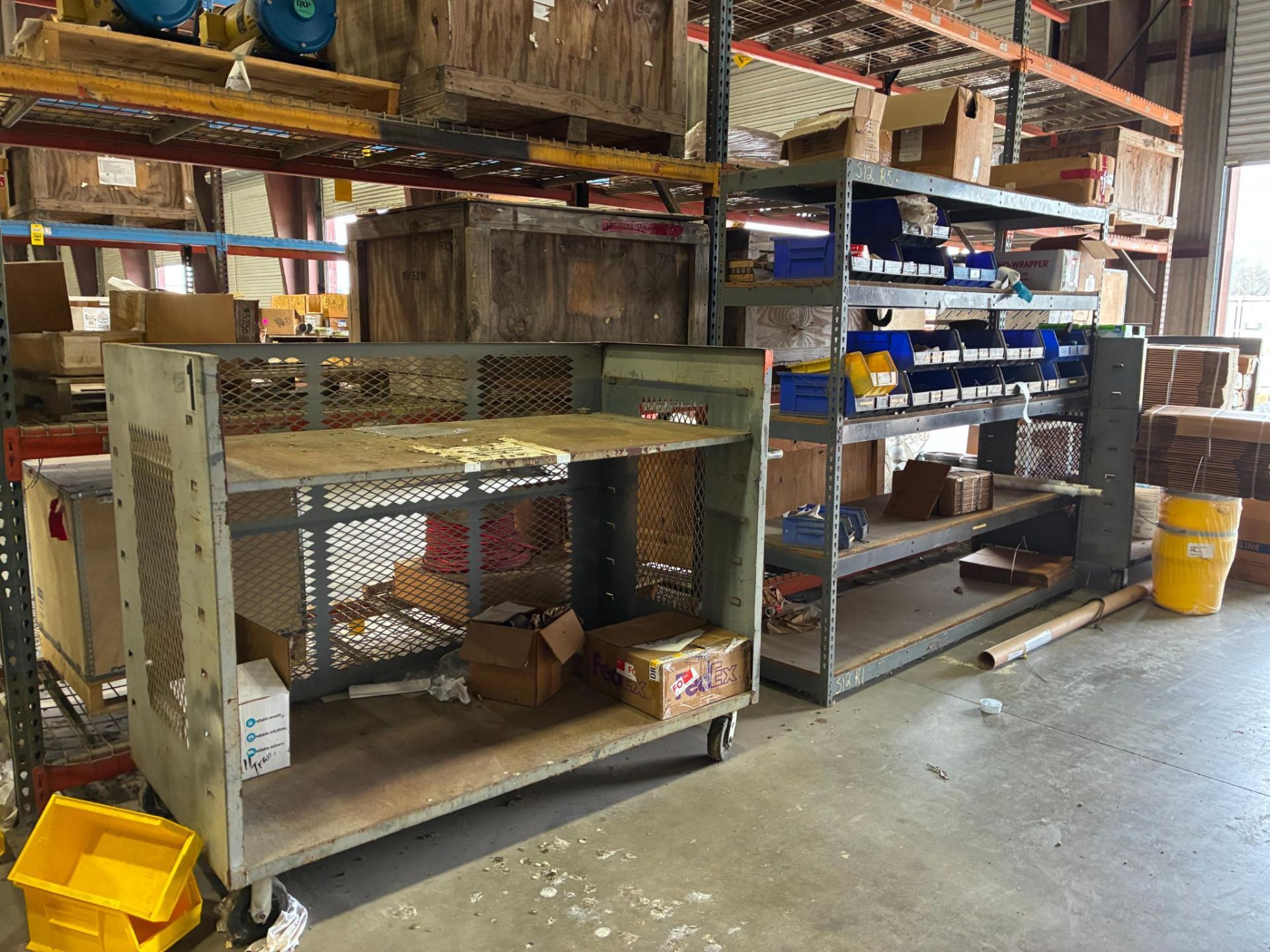 LOT OF SHIPPING & RECEIVING SUPPLIES: rack, carts & cabinets (Note ...