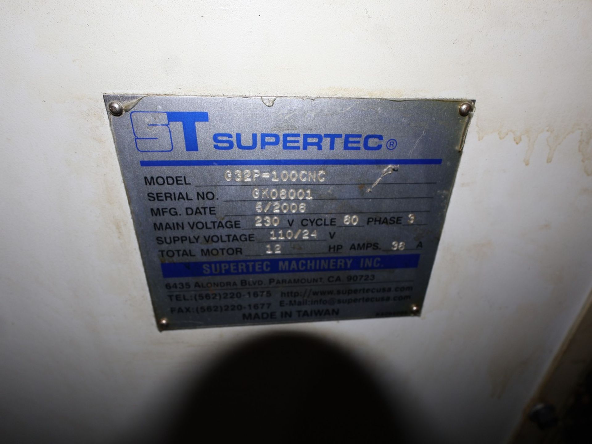 Supertec G32P-100CNC 8" x 36" OD Cylindrical Grinder, w/ 20" x 3.93 ...
