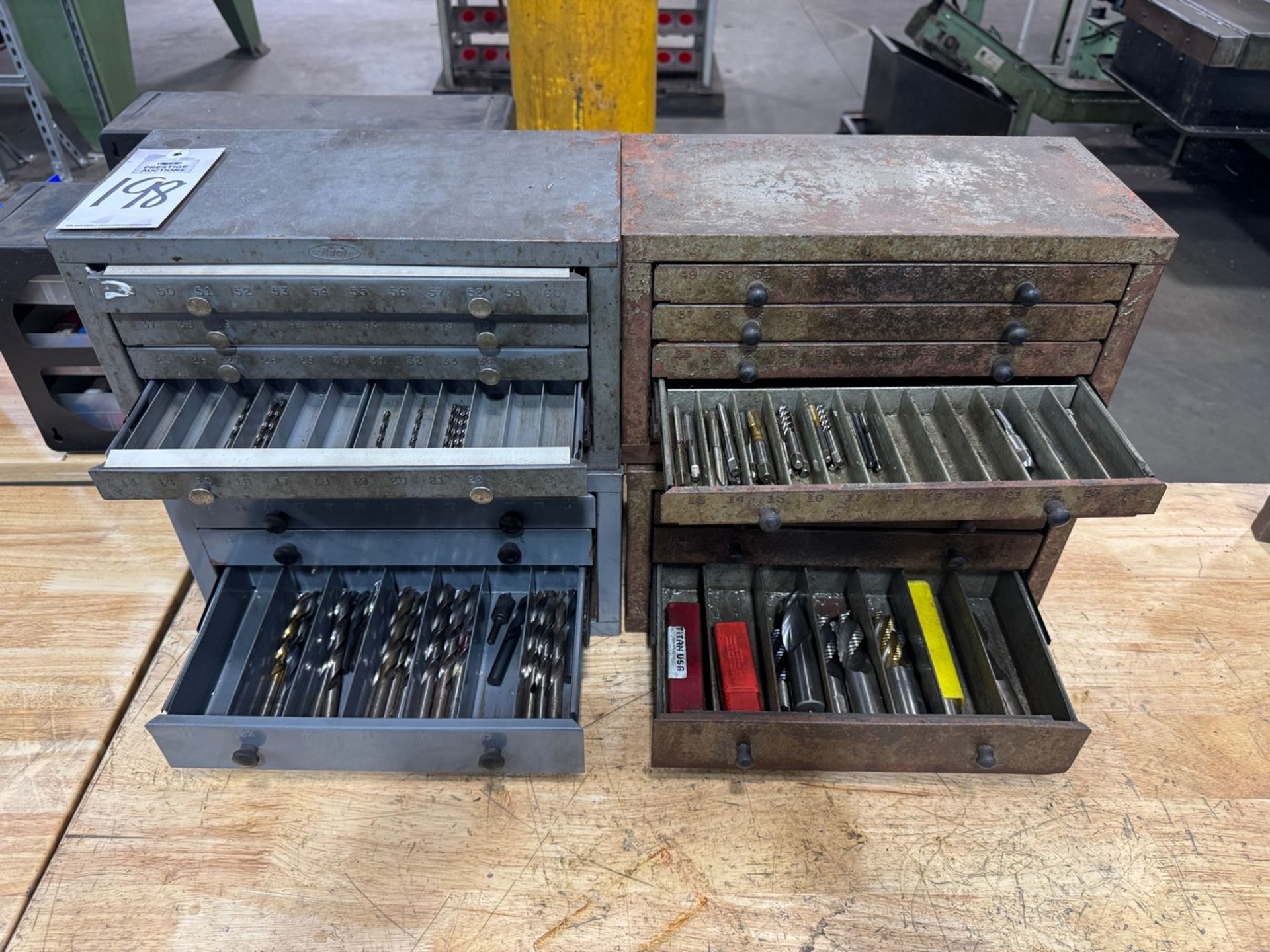 Lot of (4) Multi-Drawer Organizers with HSS Drills Includes: Drills, Taps