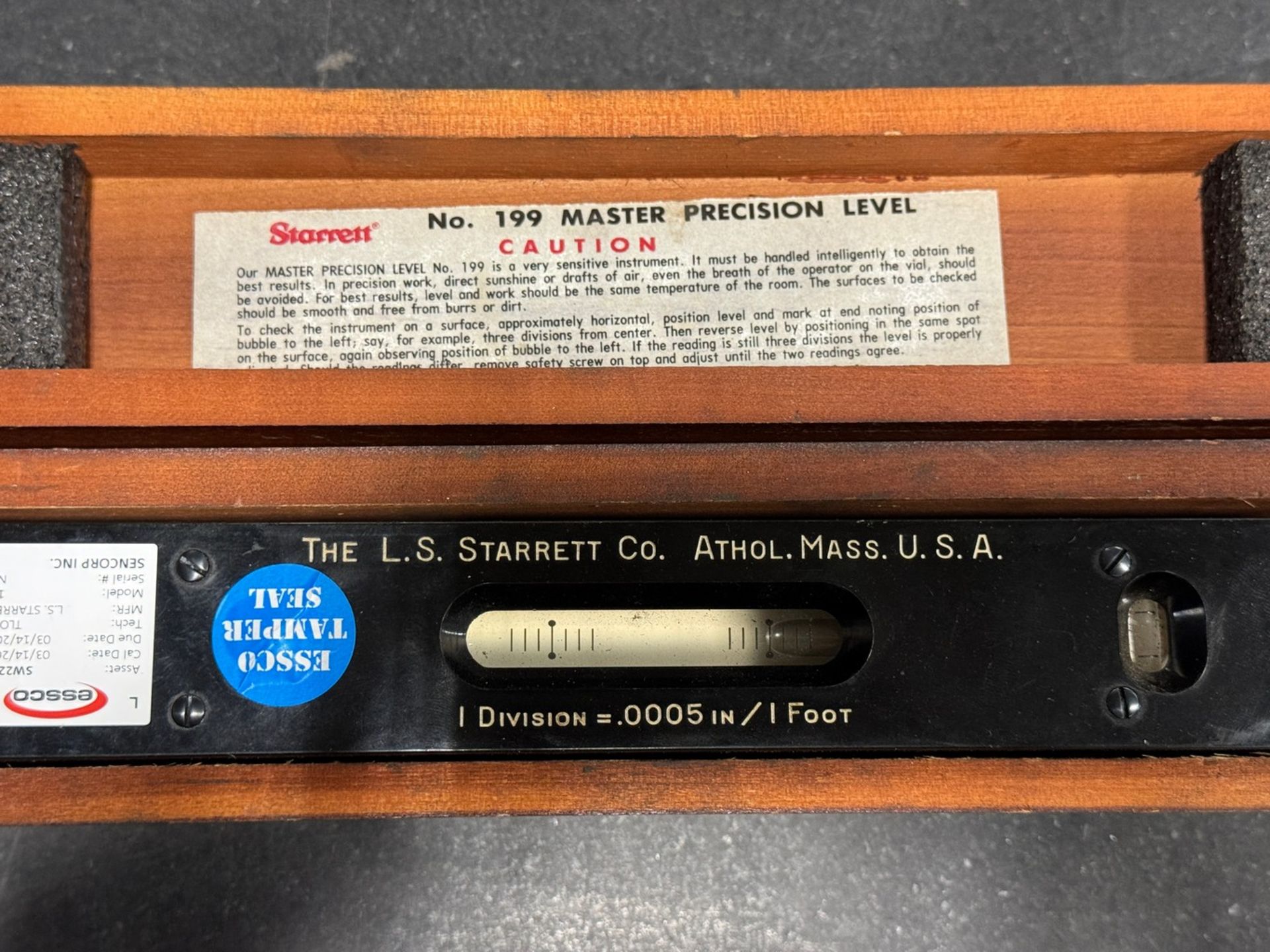 Starrett No.199 Master Precision Level With Case 1 Division = .0005"in ...