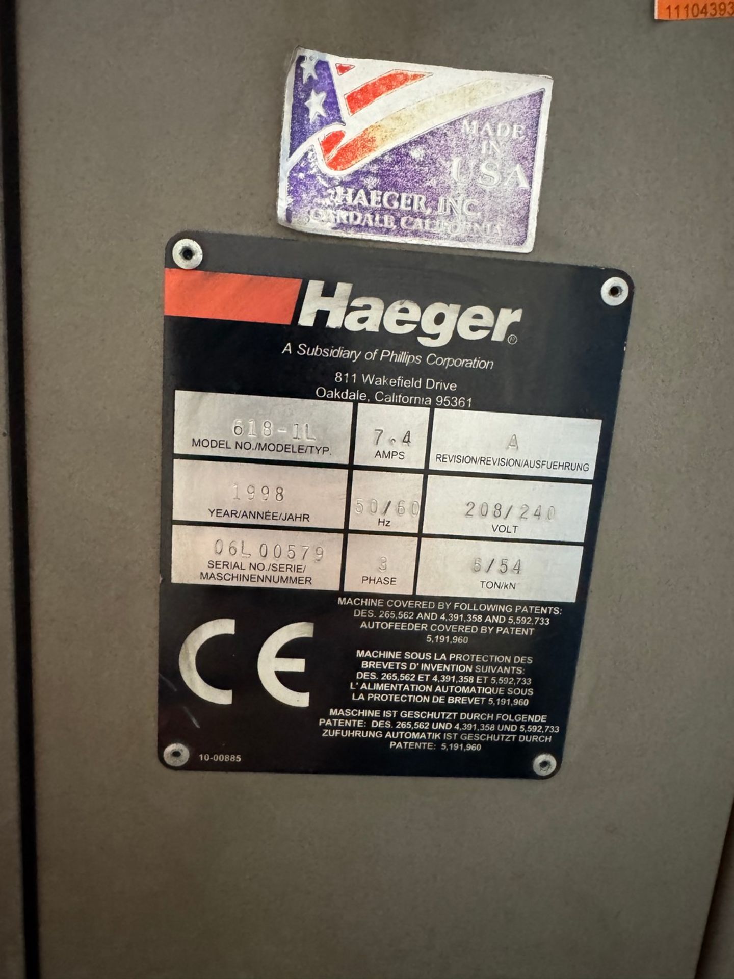 Haeger Model 618-1L 6-Ton Insertion Press, 6-Ton, 54 kN, 18" Throat, 7. ...