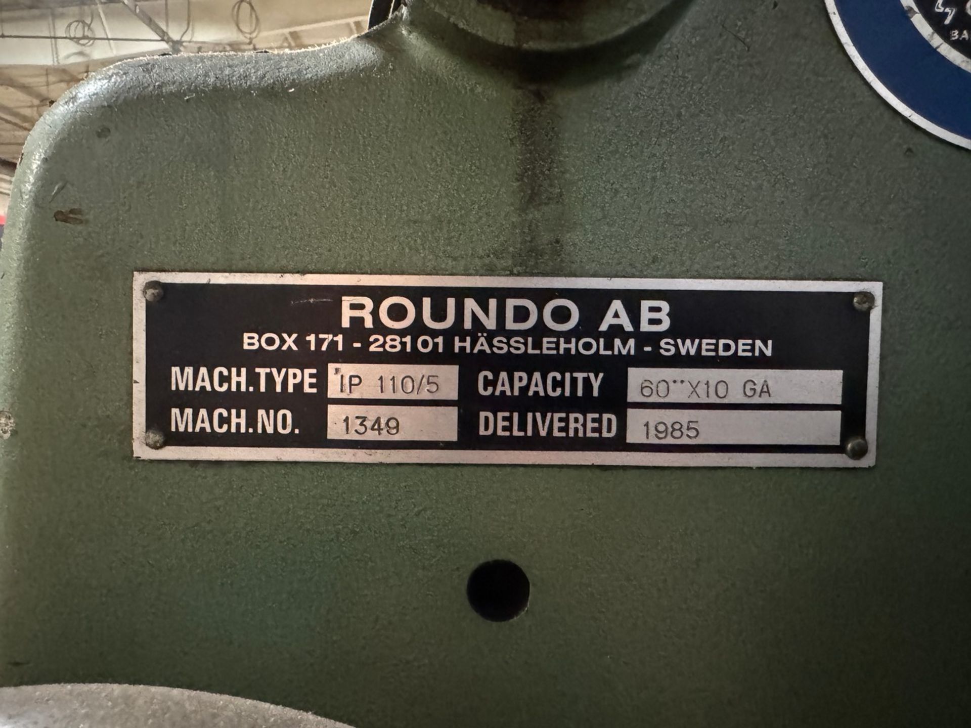 Roundo AB Model IP 110/5 Roll, 60" x 10 GA Capacity, Mach. No. 1349