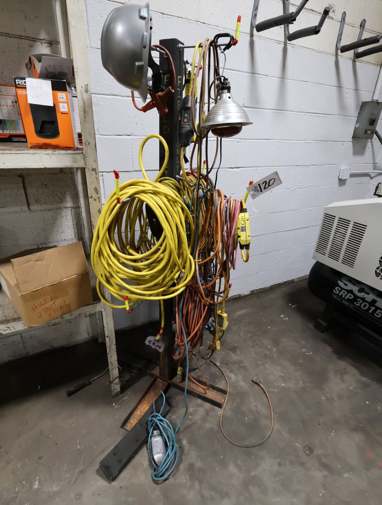 Electrical Cord Steel Tree Rack, w/ Extension Cords & Lights
