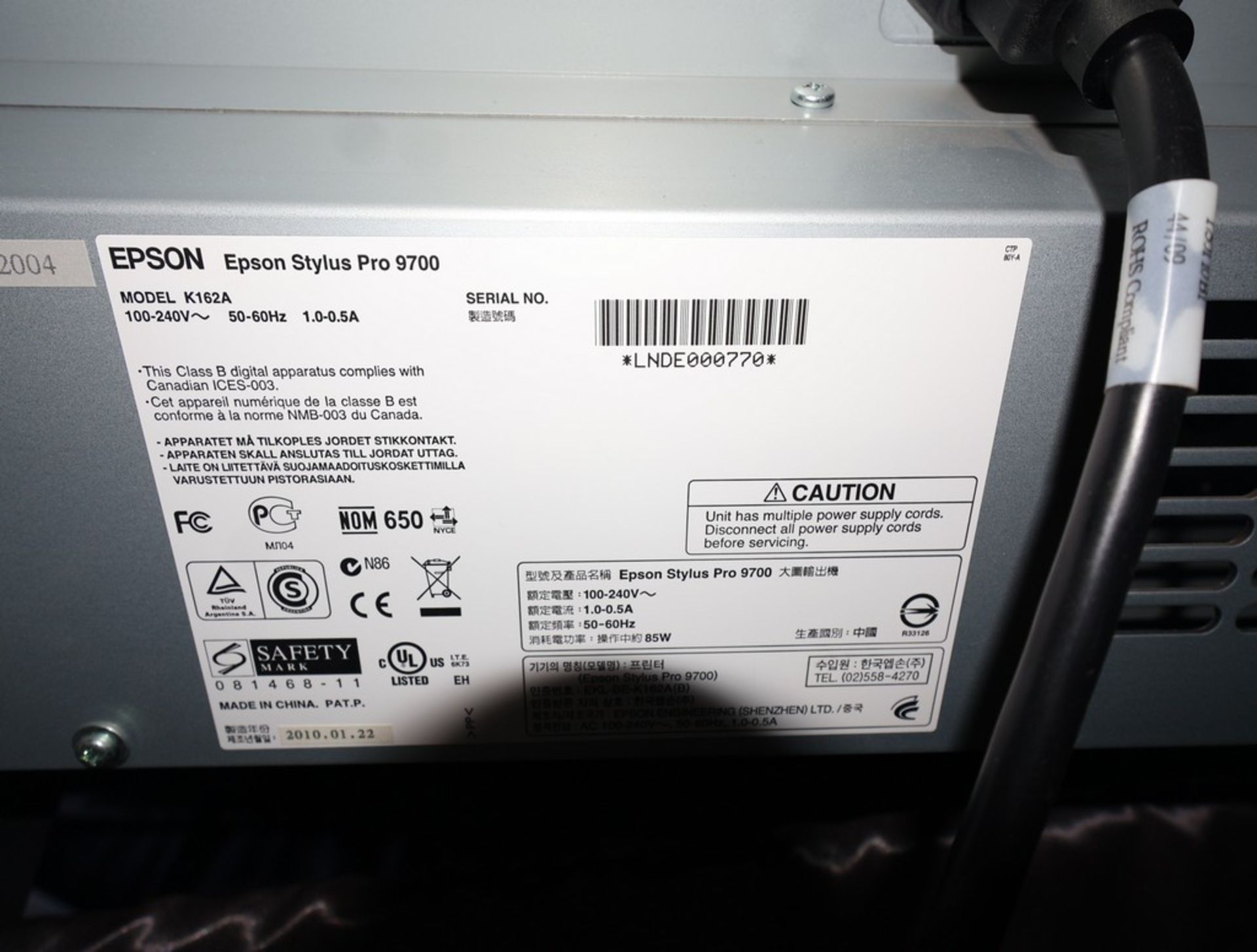 Epson Stylus Pro 9700 K162A Color Plotter, S/N: LNDE00770 (2016)