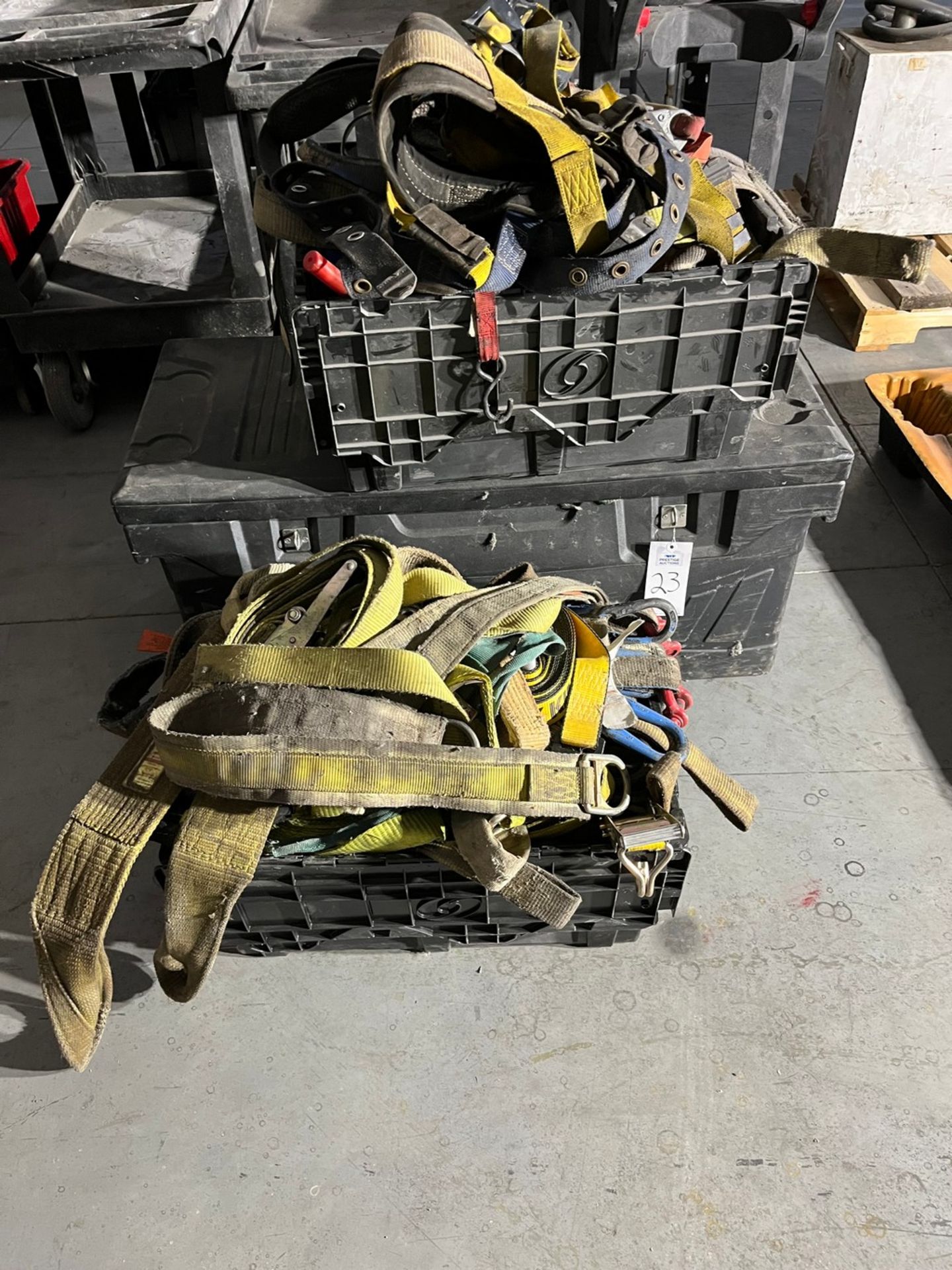 Large Lot of Safety Harnesses,Tiedown & Rigging Straps in (2) Plastic ...