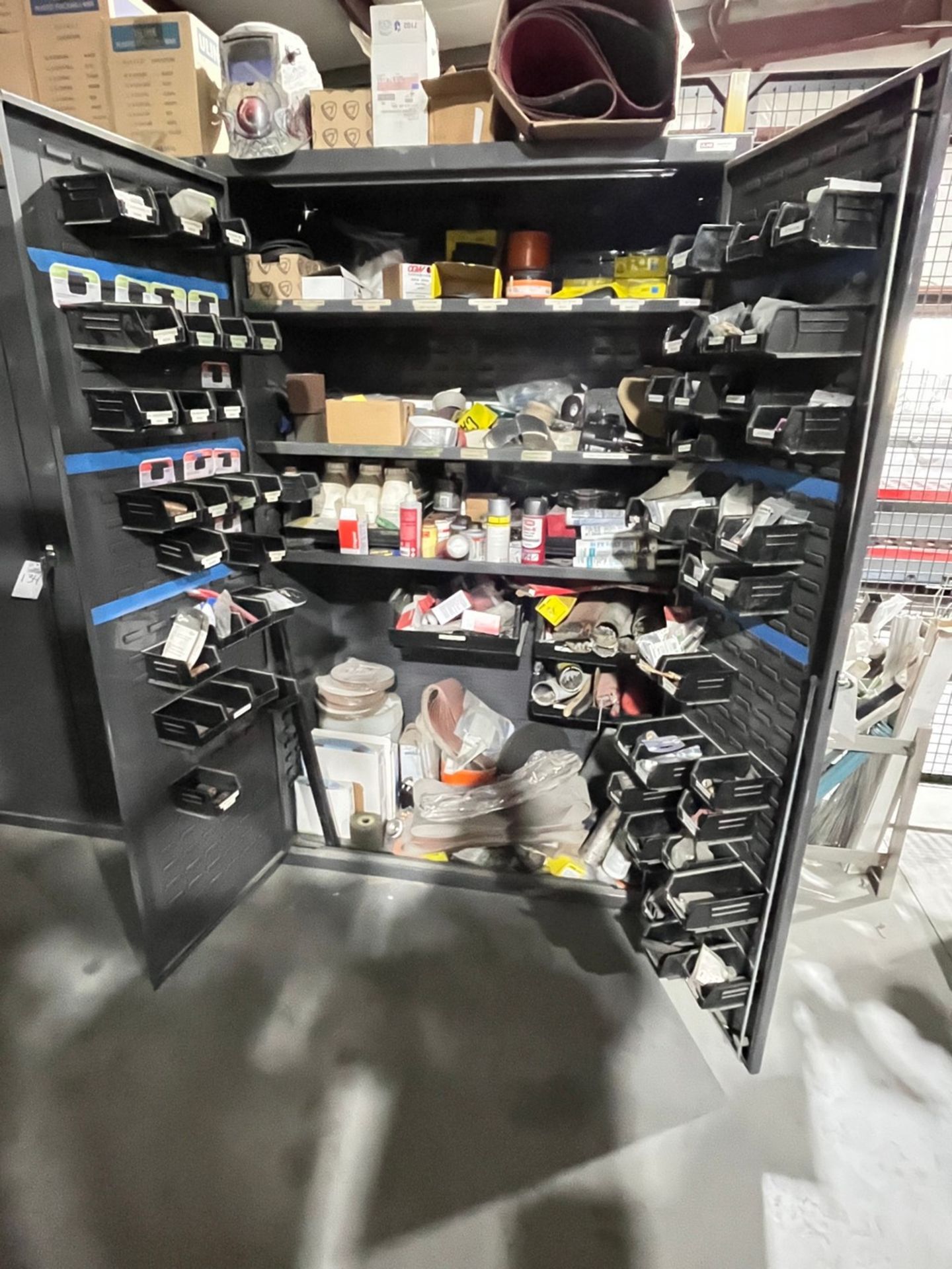 Uline 2 Door Metal Cabinet with contents