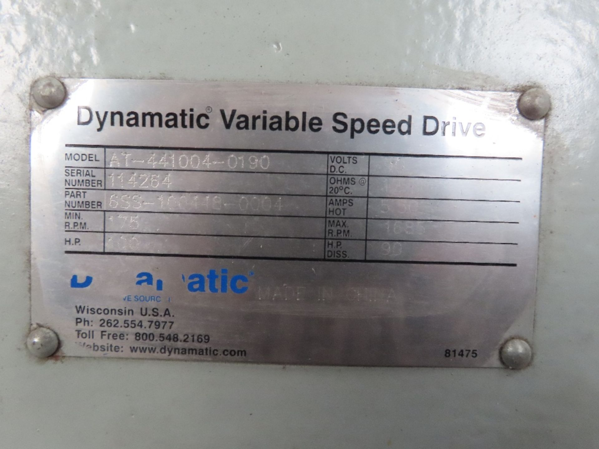 Dynamatic Variable Speed Drive, 100hp