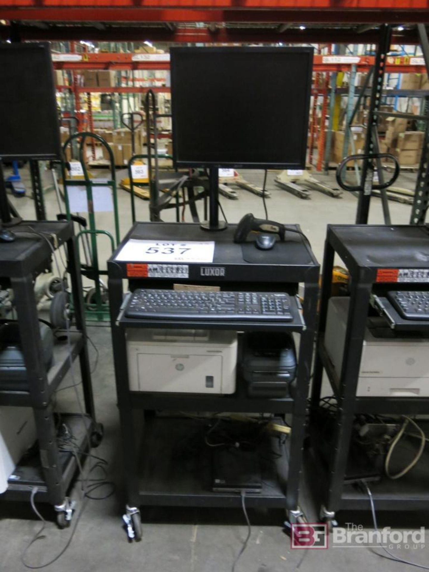 Lot of (3) Luxor Computer Workstations, w/ (3) Monitors, Bar Scan ...