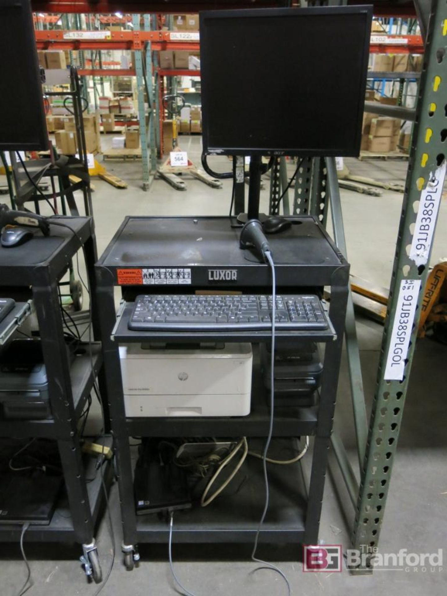 Lot of (3) Luxor Computer Workstations, w/ (3) Monitors, Bar Scan ...
