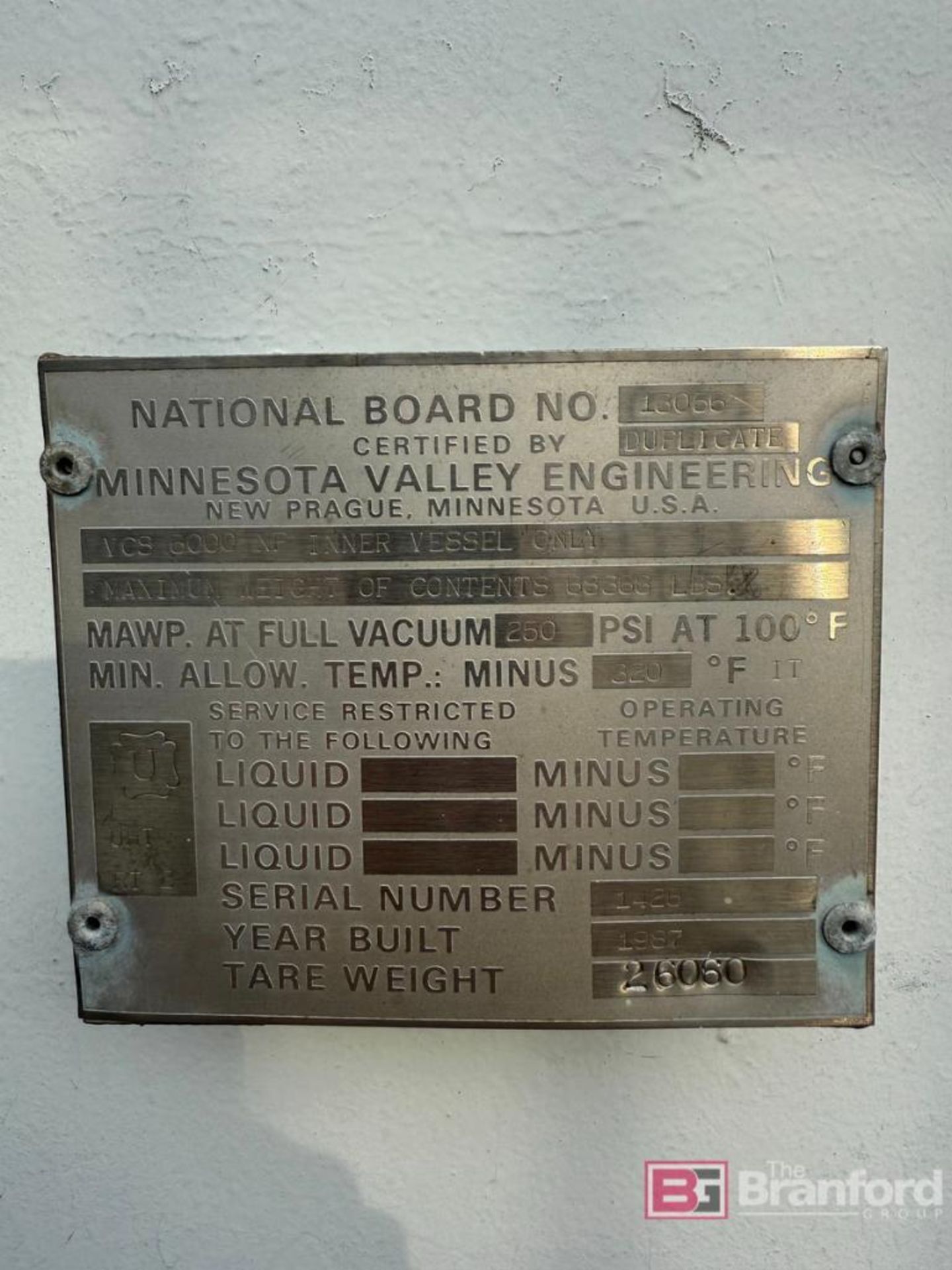 Minnesota Valley Engineering holding tanks; S/N 1426