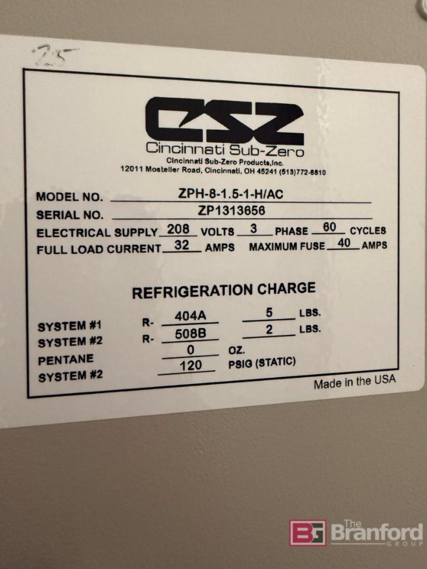 Cincinnati Sub Zero Environmental Chambers; Model ZPH-8-1. 5-1-H/AC; S ...