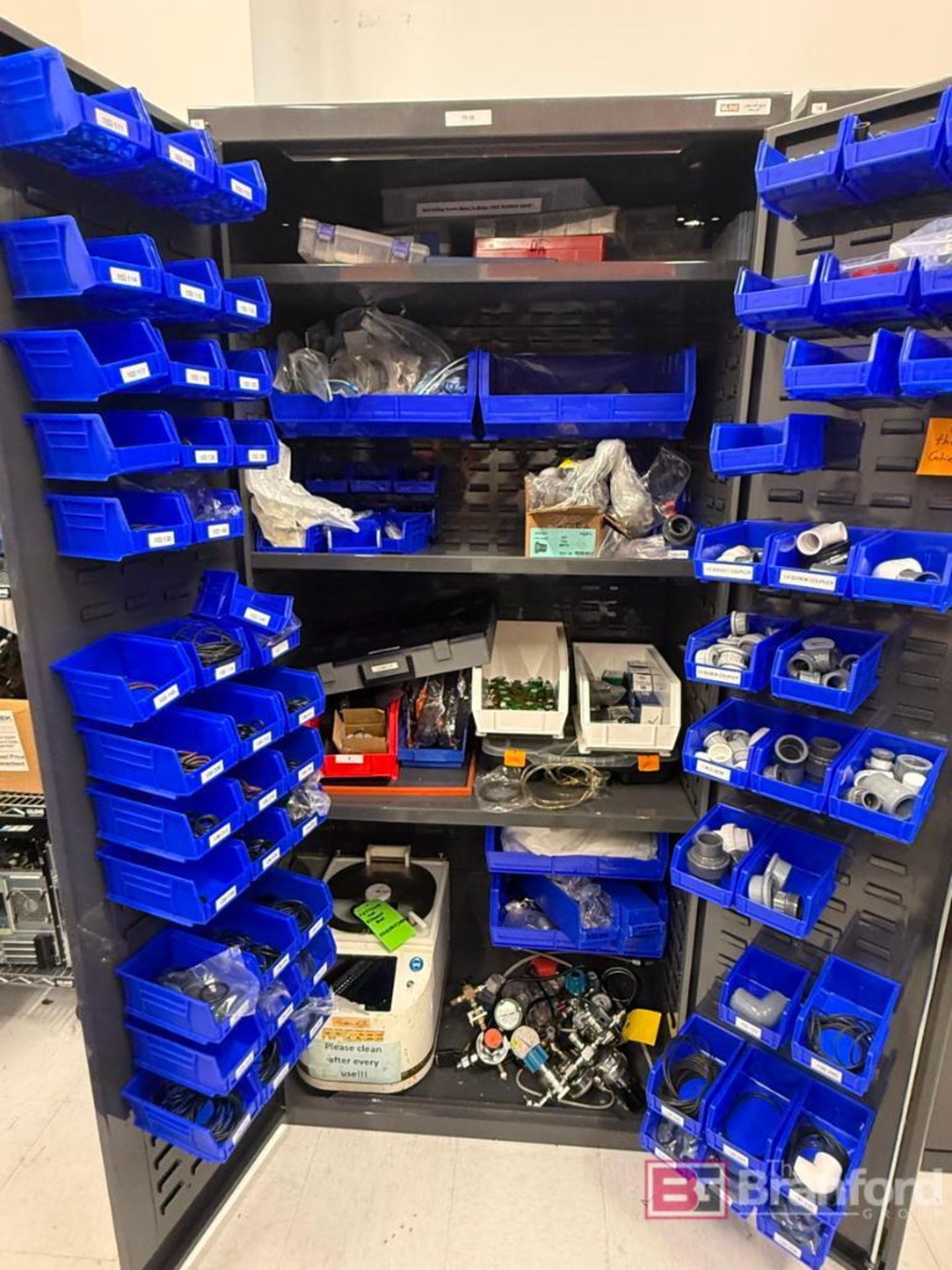 Uline Metal Storage Cabinet with contents