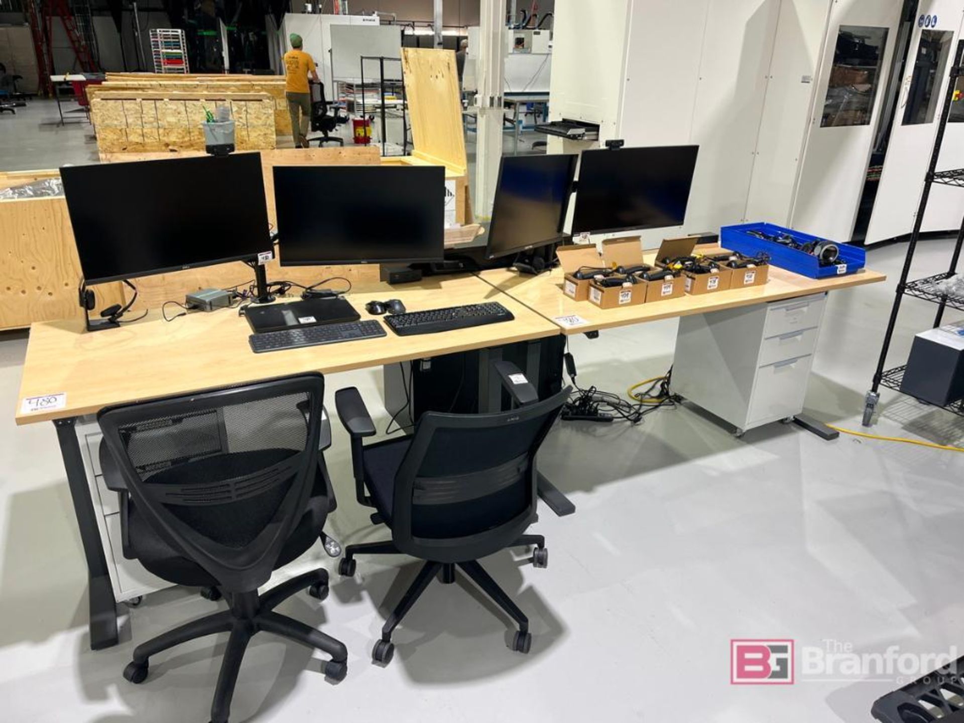 (2) Steelcase Electric Stand-Up Desks w/ (4) Monitors, Keyboards ...