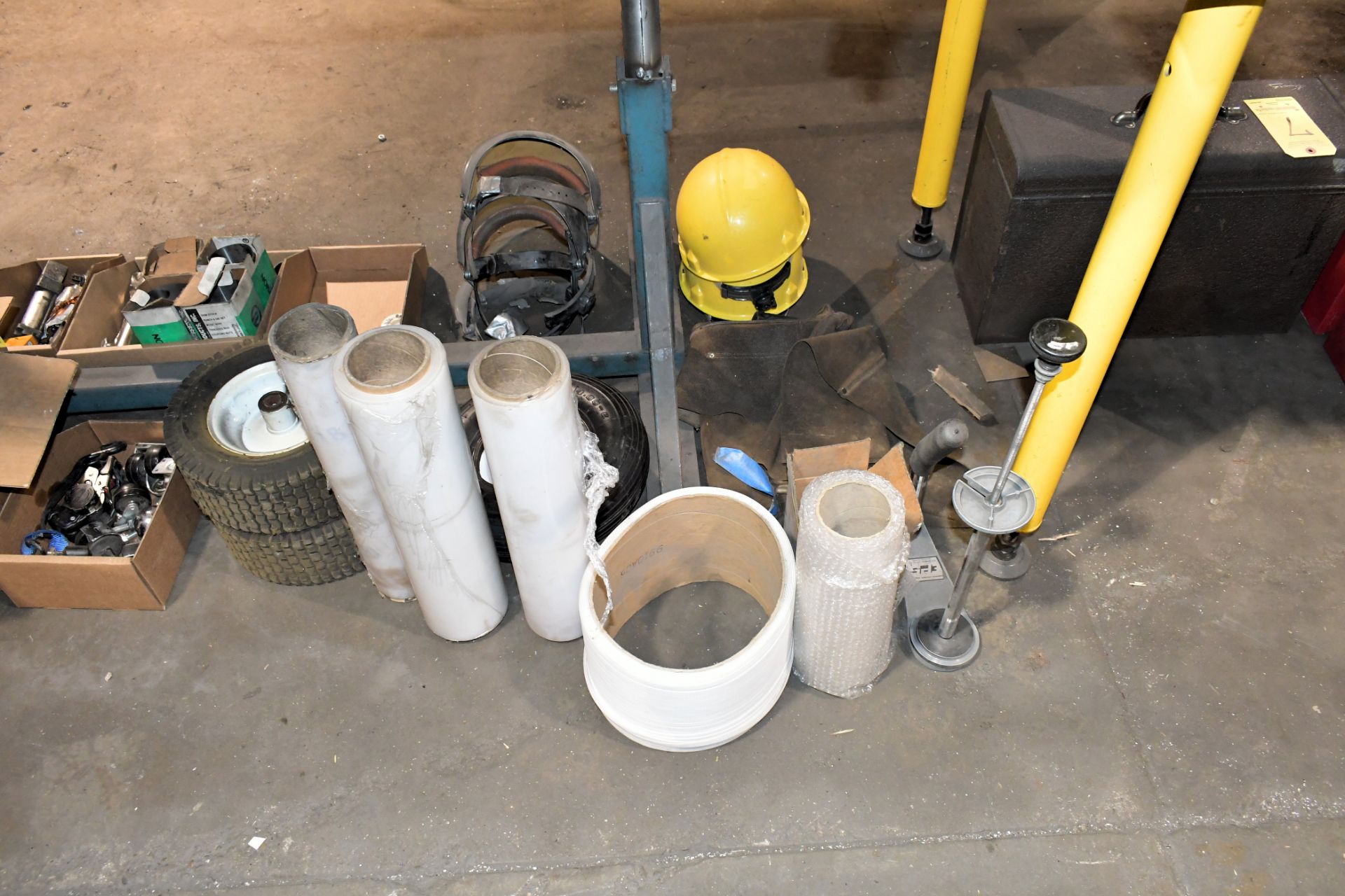 Lot - Shrink Wrap, Banding Clips, Caster Wheels, Gloves, Hard Hats ...