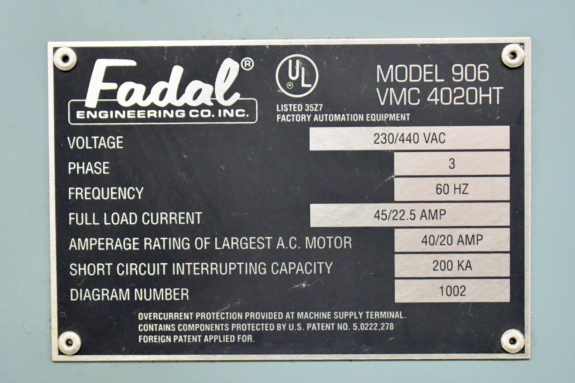 Fadal Model VMC-4020HT CNC Vertical Machining Center, s/n 9501801 ...